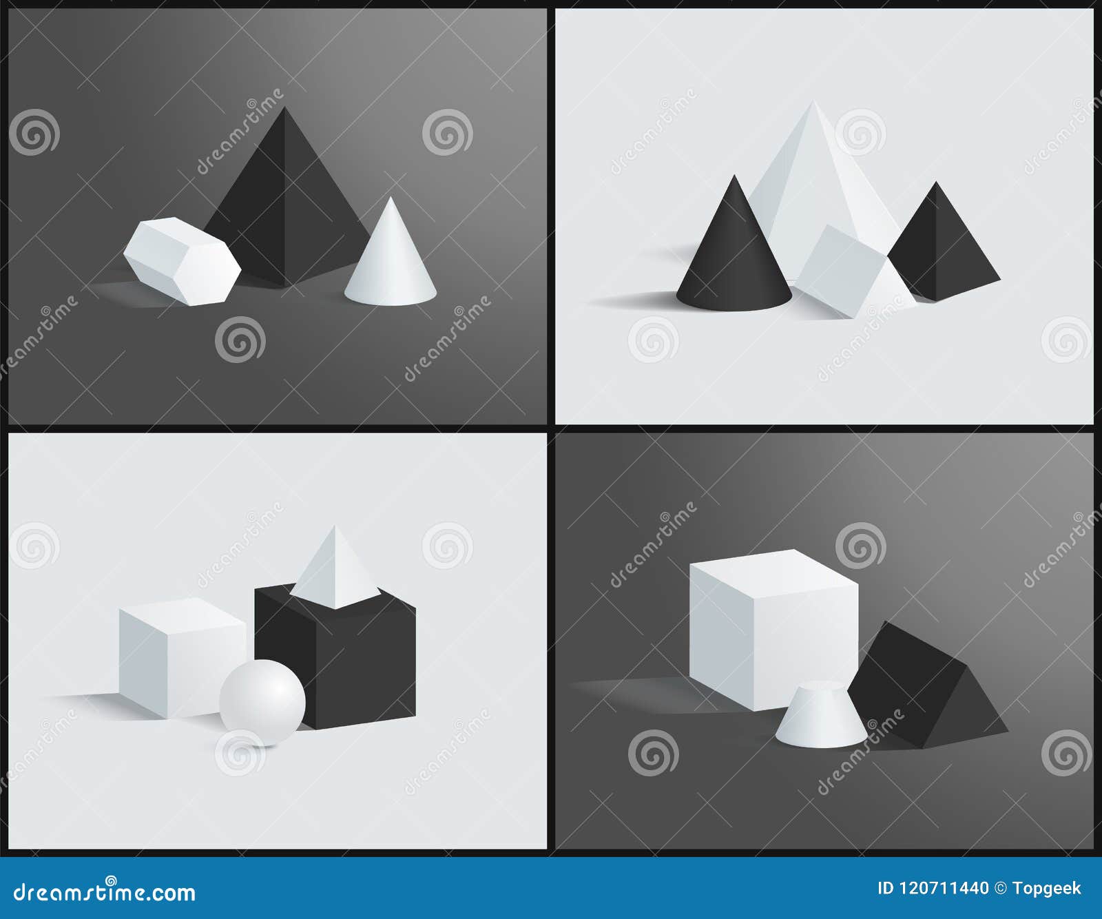 Hexagonal And Pentagonal Pentagrammic Black Prisms Cartoon Vector ...