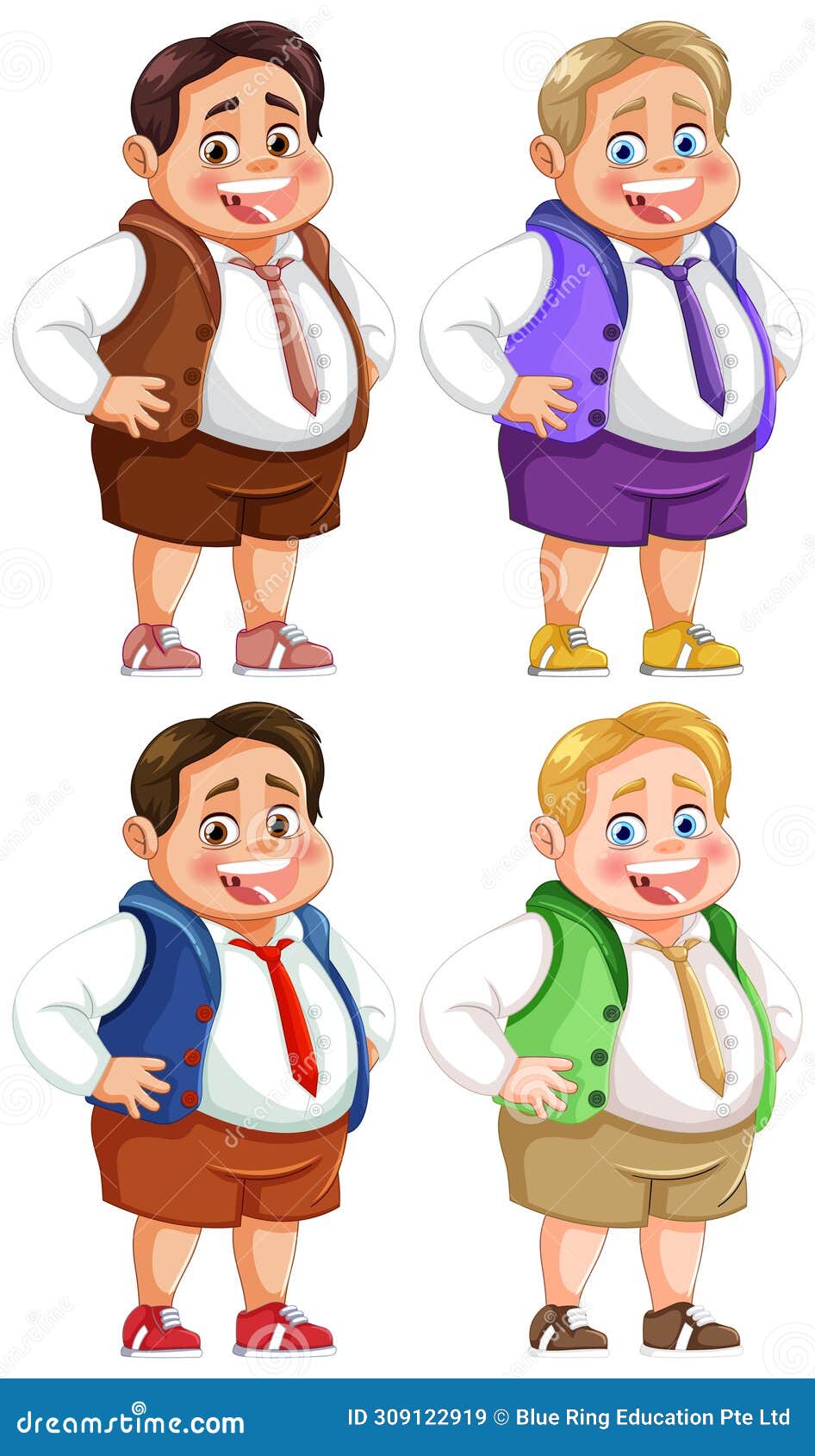 Four happy cartoon young stock illustration. Illustration of characters ...
