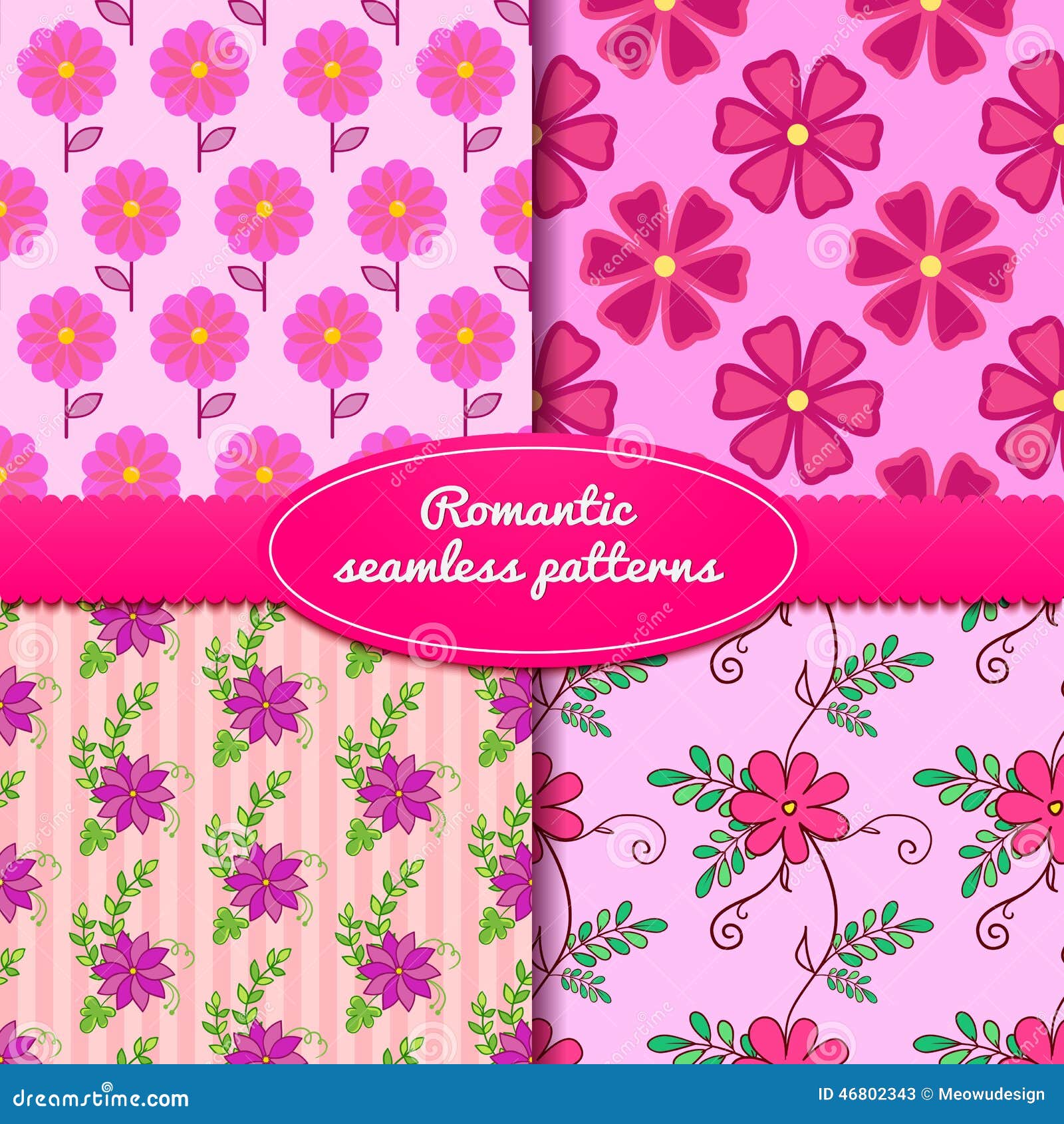 Four Vector Seamless Romantic Patterns Stock Vector - Illustration of ...