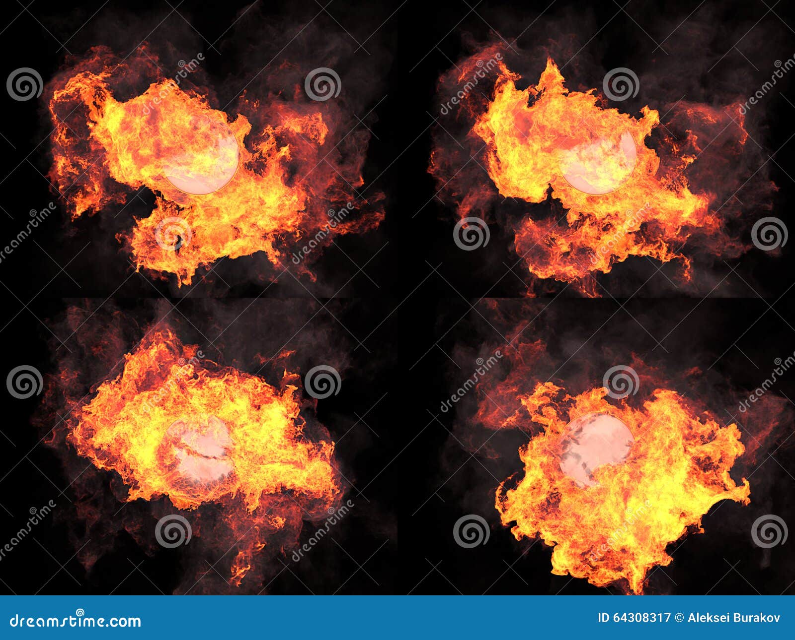 Four Versions. Sphere in Fire Stock Image - Image of flame, burning ...