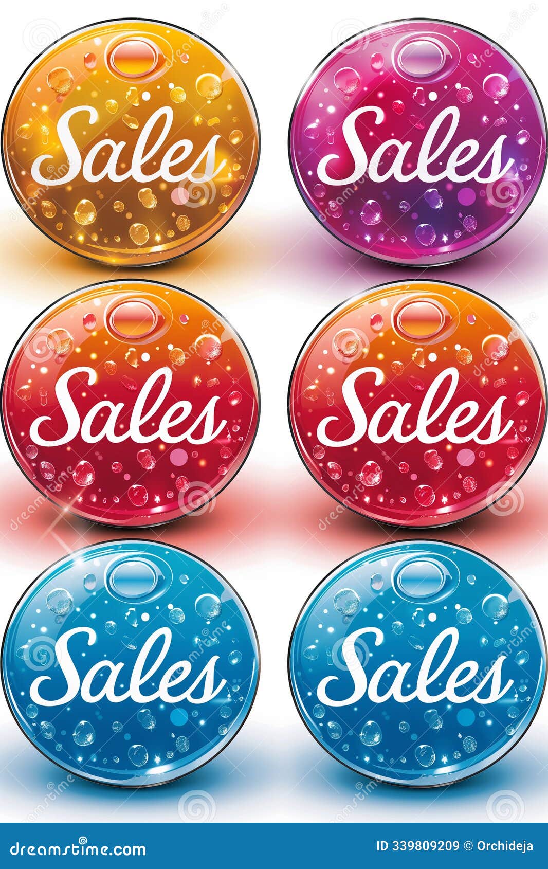 Four Vibrant Bubbles Displaying Sales Signs on a White Background Stock ...