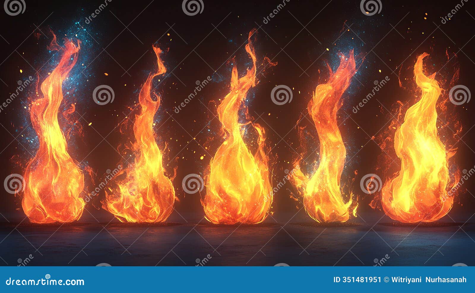 Four Vibrant Flames With Sparks On Dark Background Stock Image ...