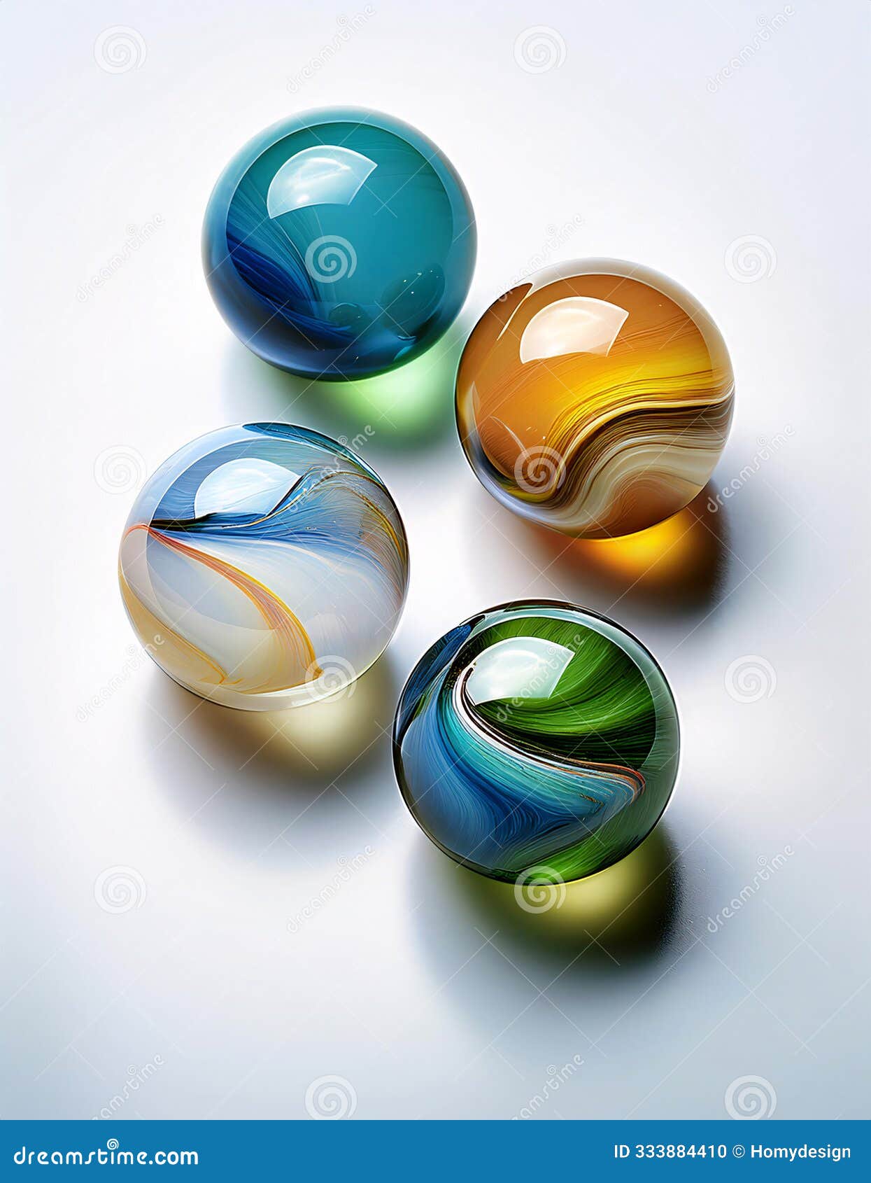 Four Vibrant Marbles, Each with Unique Swirling Patterns, Rest on a ...