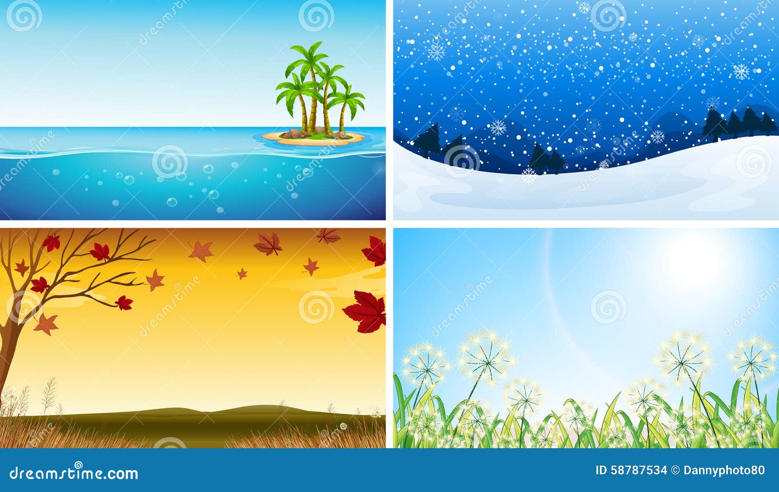 Four View of Different Seasons Stock Vector - Illustration of nature ...