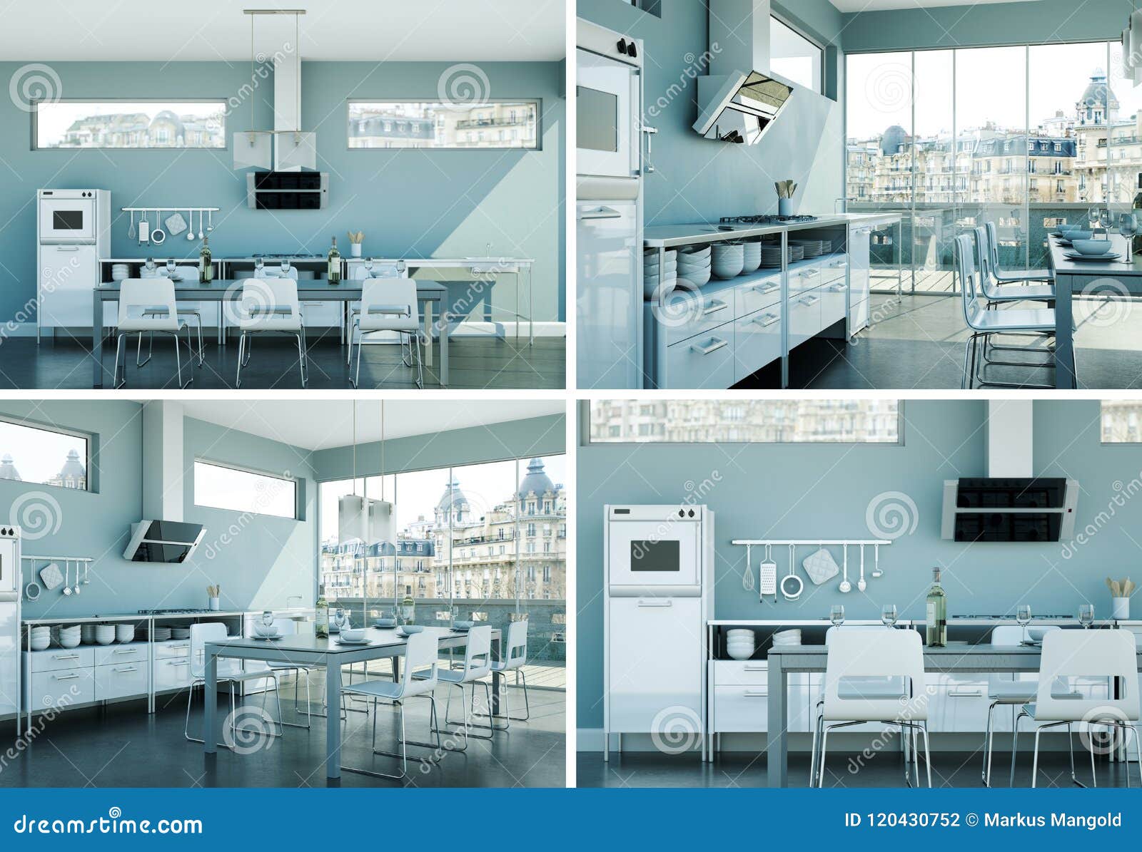 Four Views of Modern Kitchen with a Beautiful Design Stock Illustration ...
