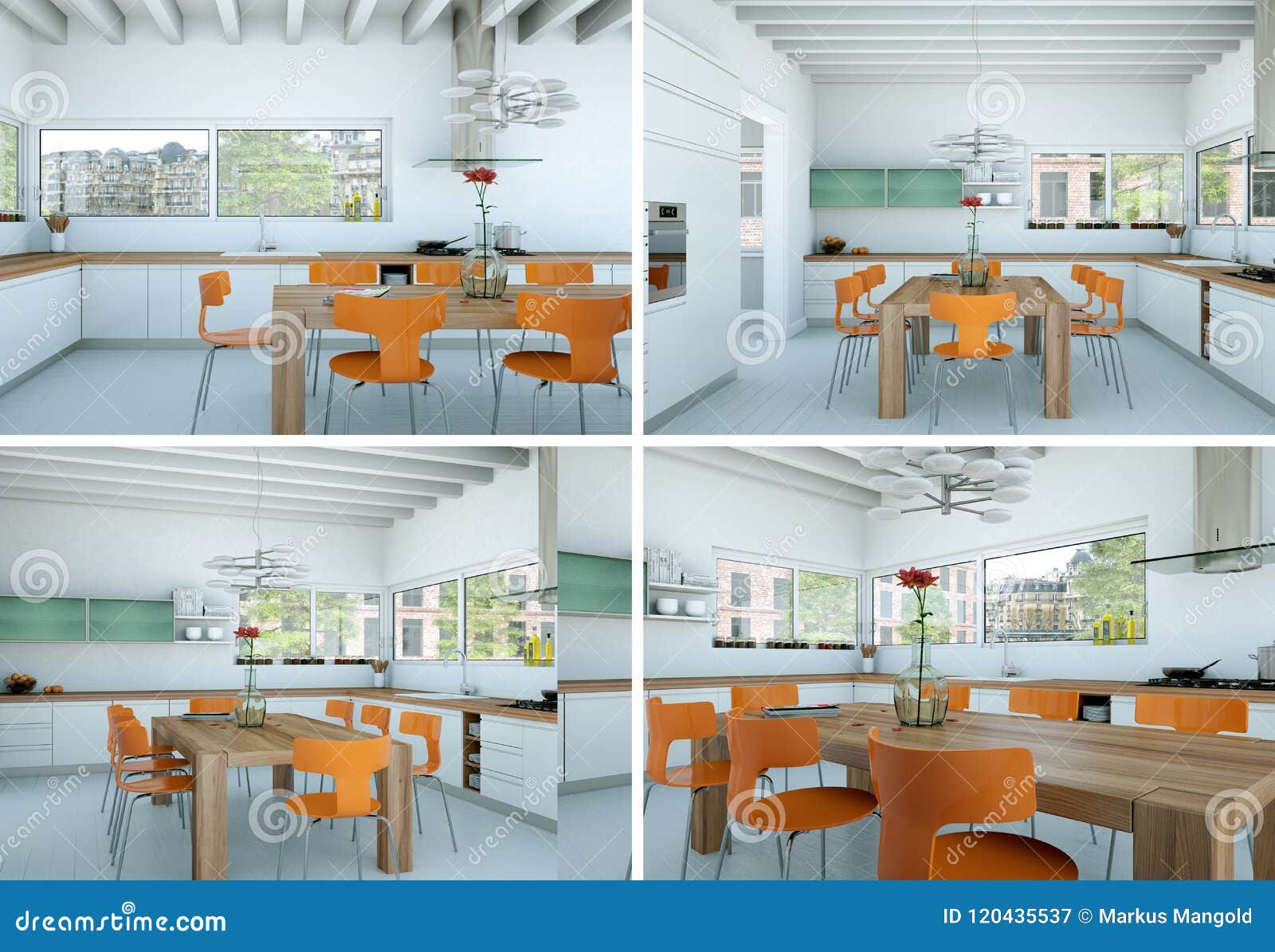Four Views of Modern Kitchen with a Beautiful Design Stock Illustration ...