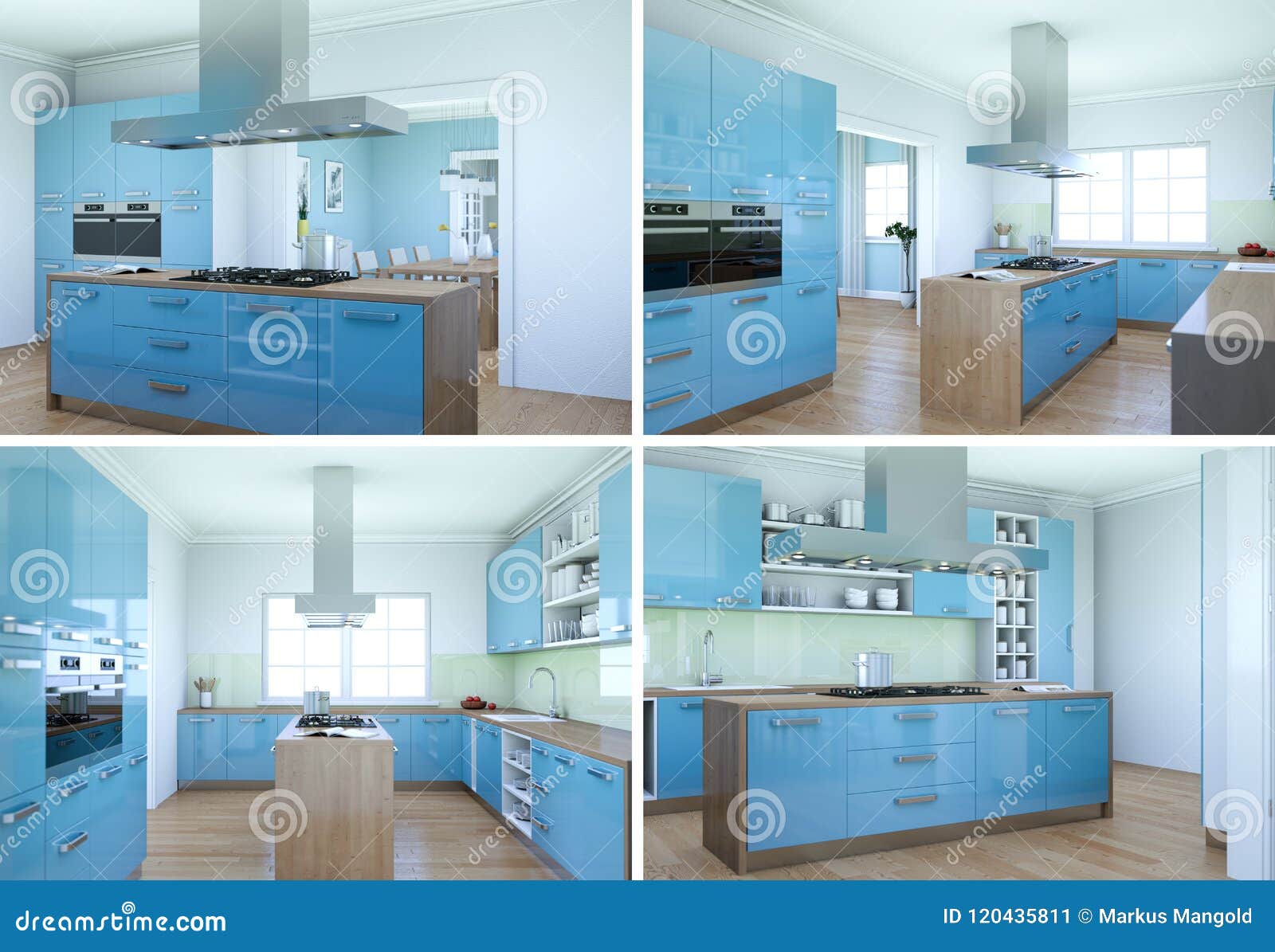 Four Views of Modern Kitchen with a Beautiful Design Stock Illustration ...