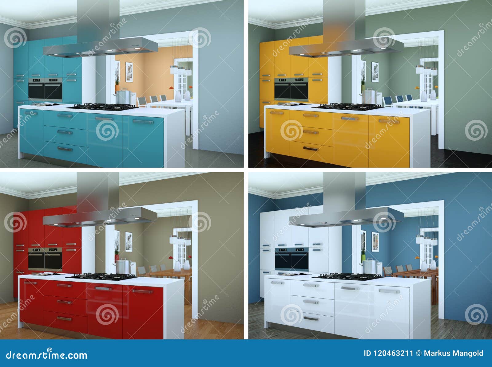 Four Views of Modern Kitchen with a Beautiful Design Stock Illustration ...