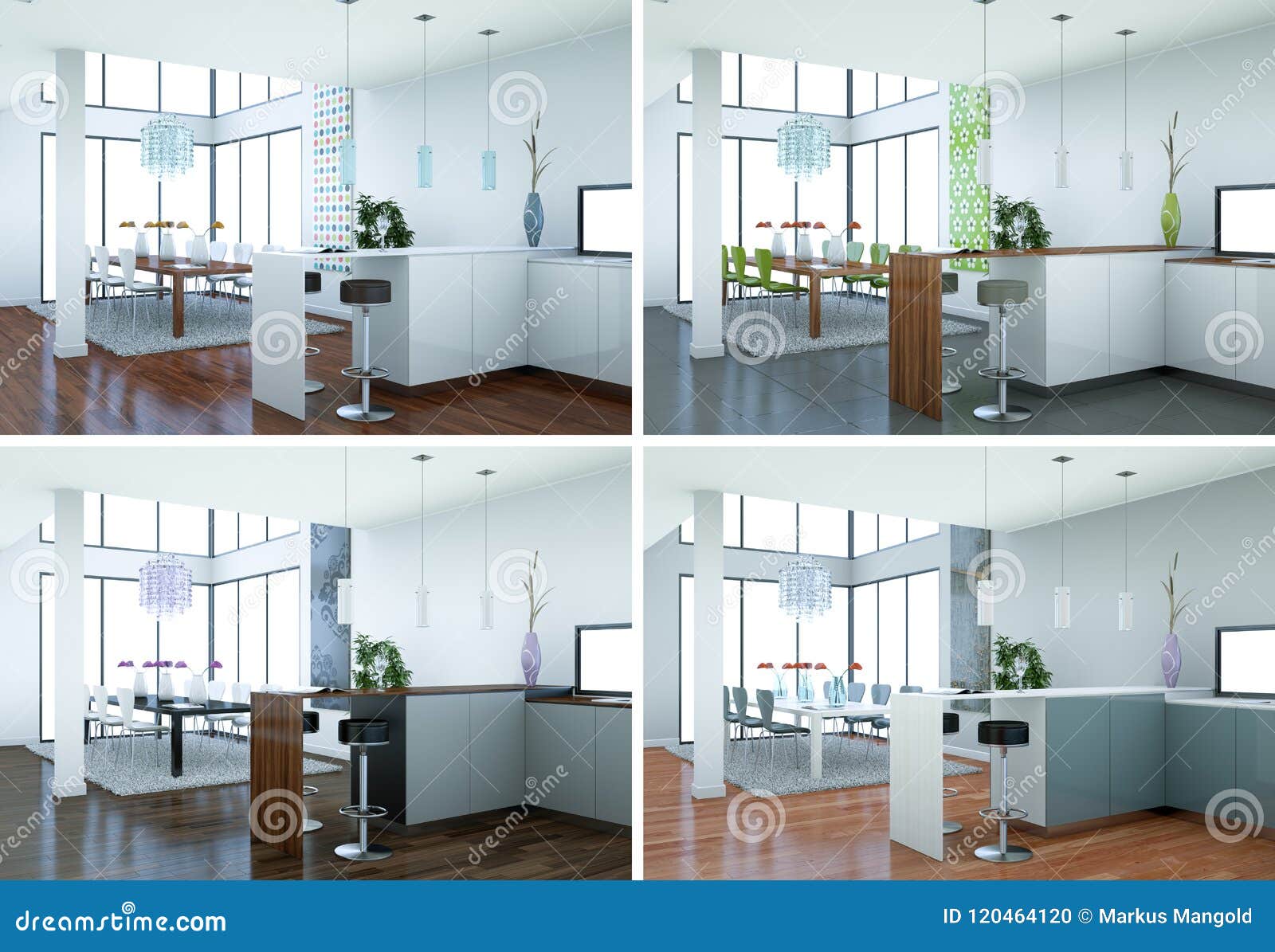 Four Views of Modern Kitchen with a Beautiful Design Stock Illustration ...