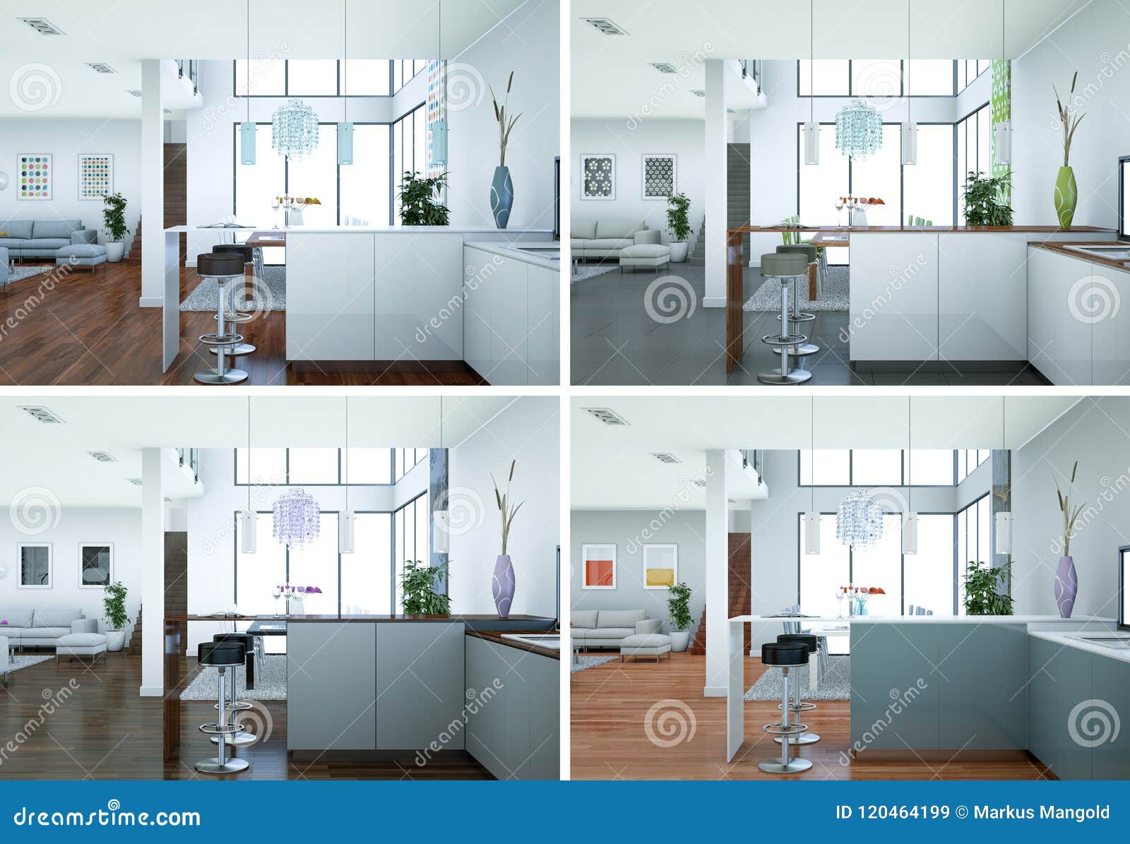 Four Views of Modern Kitchen with a Beautiful Design Stock Illustration ...