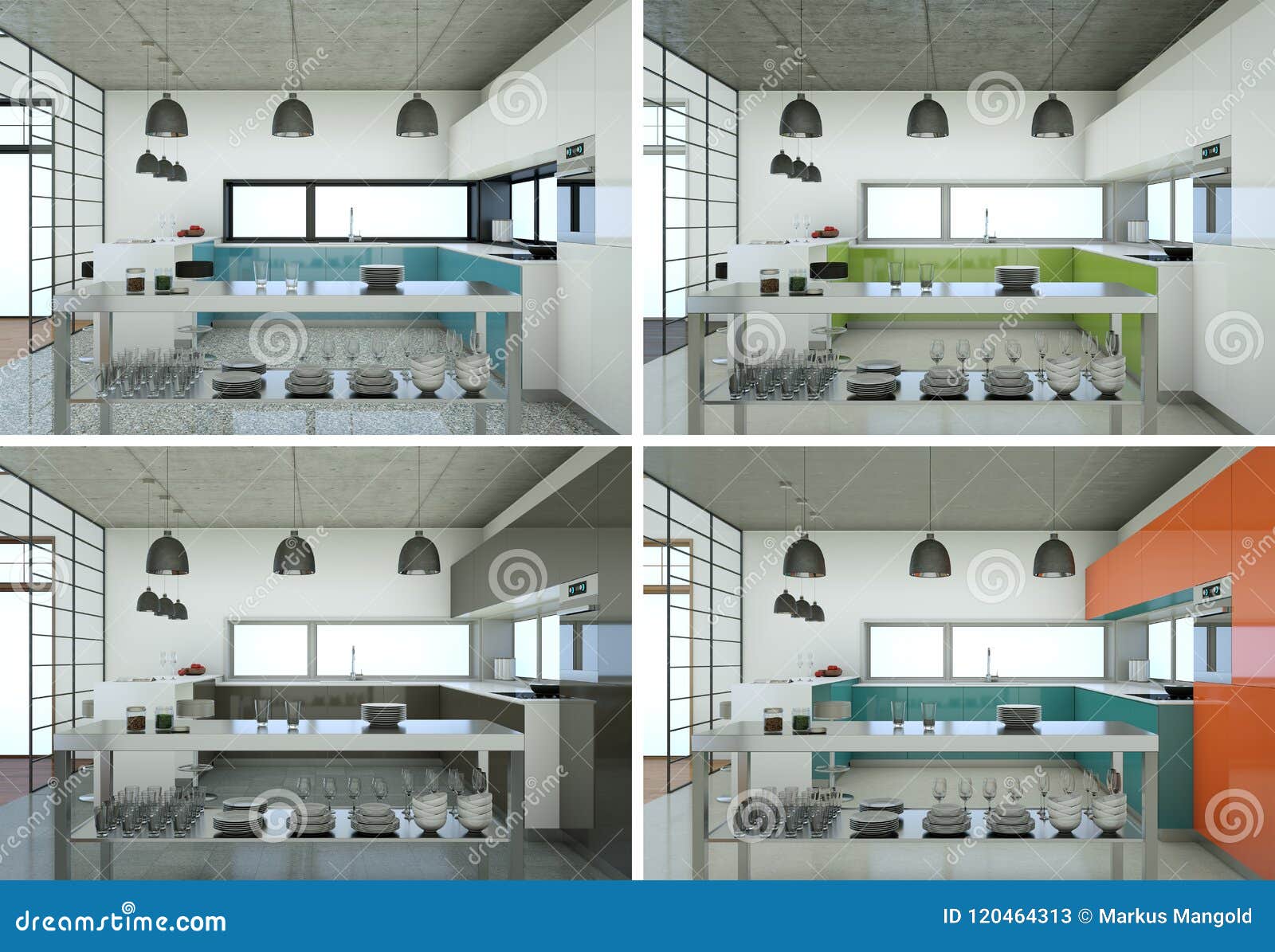 Four Views of Modern Kitchen with a Beautiful Design Stock Illustration ...