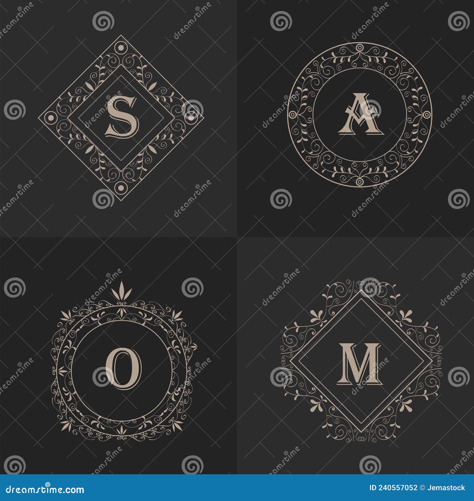 Four Vintage Monograms Icons Stock Vector - Illustration of etching ...