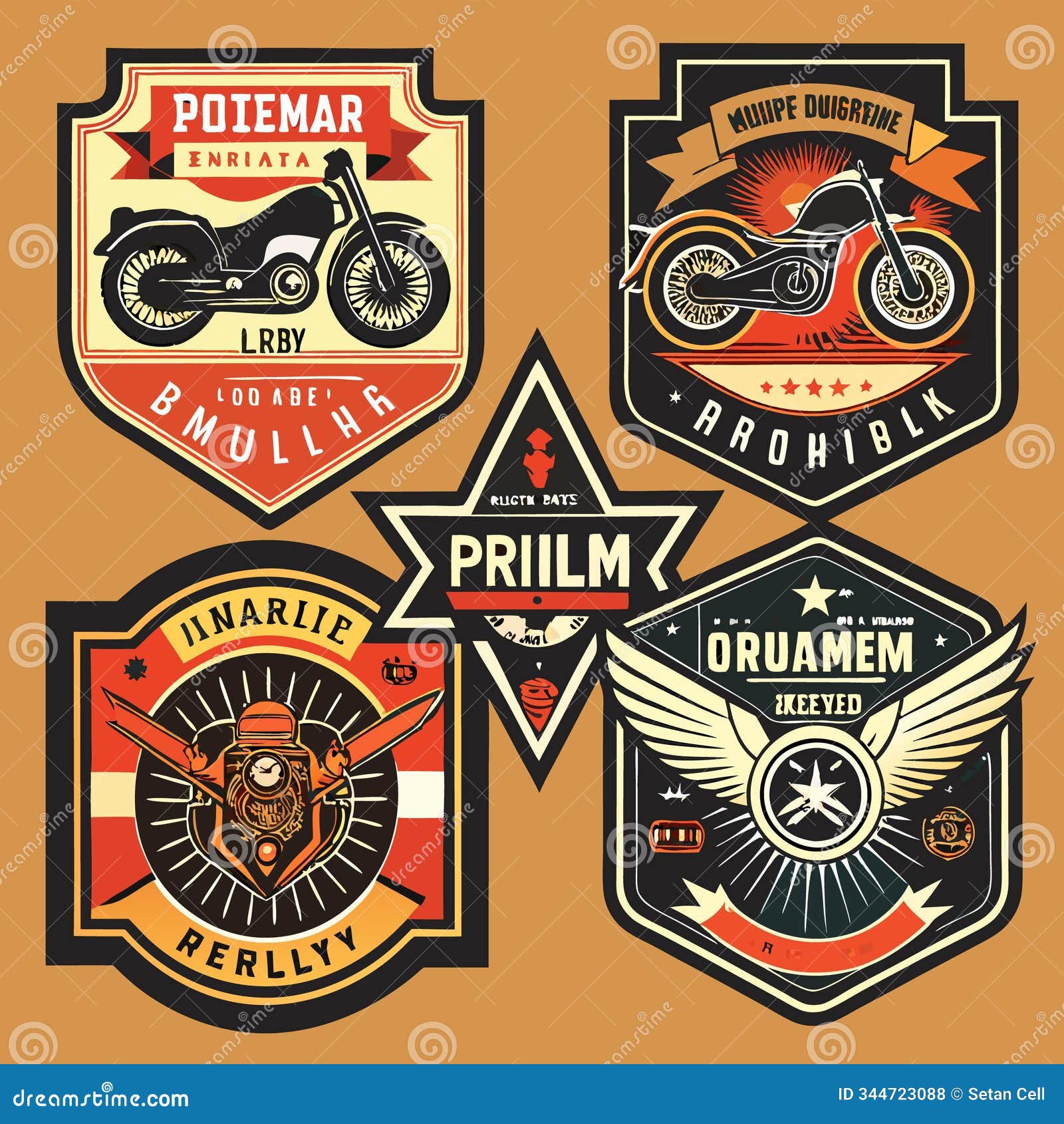 Four Vintage Motorcycle Themed Emblems with Different Designs Stock ...