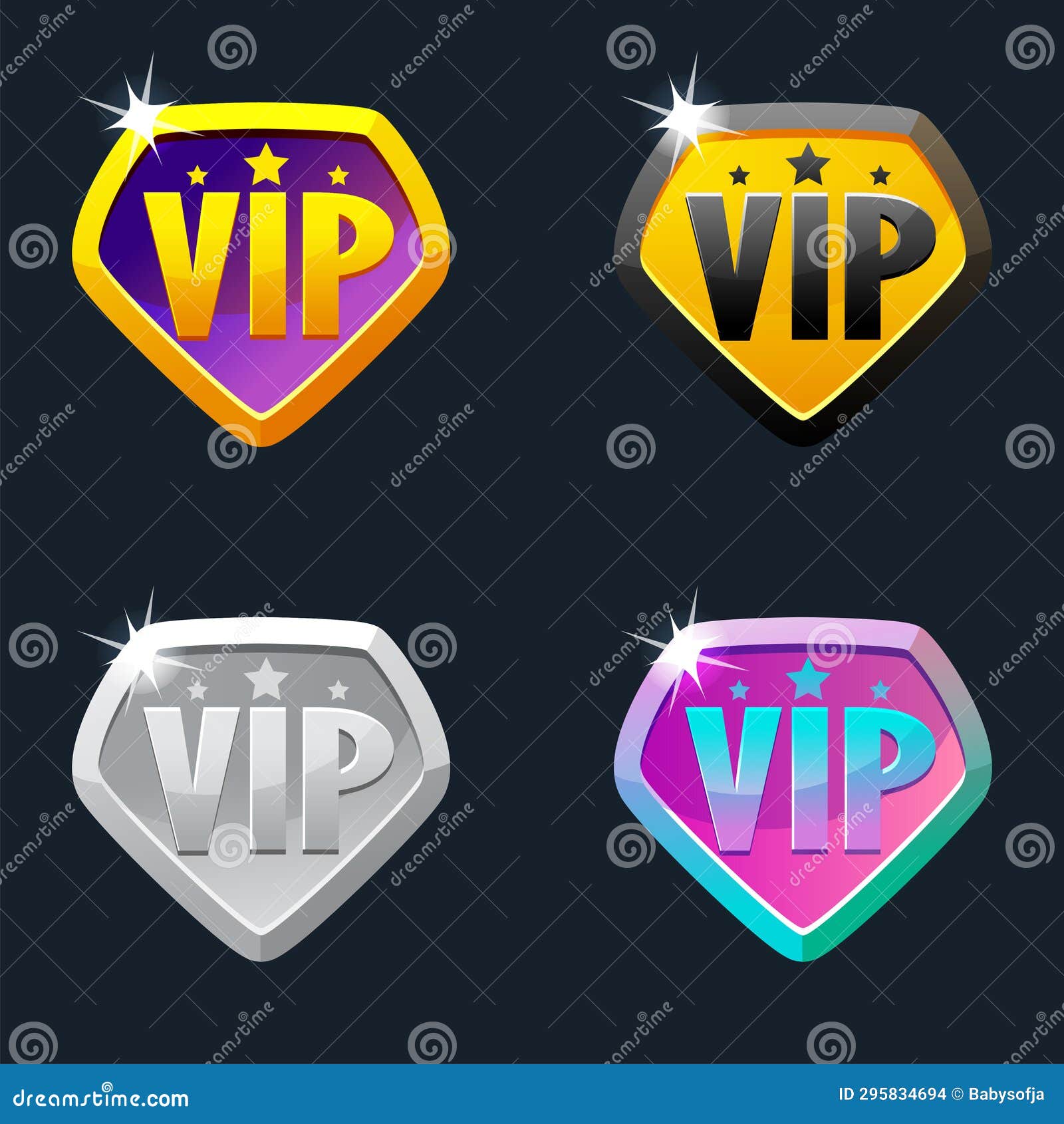 Four VIP Icons. VIP Badges for 2D Game Stock Vector - Illustration of ...