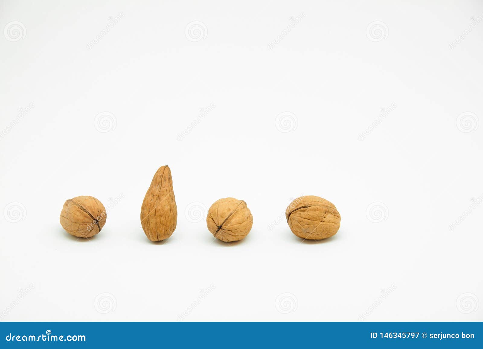 Four Walnuts in Line on a White Background in Which One is a Different ...