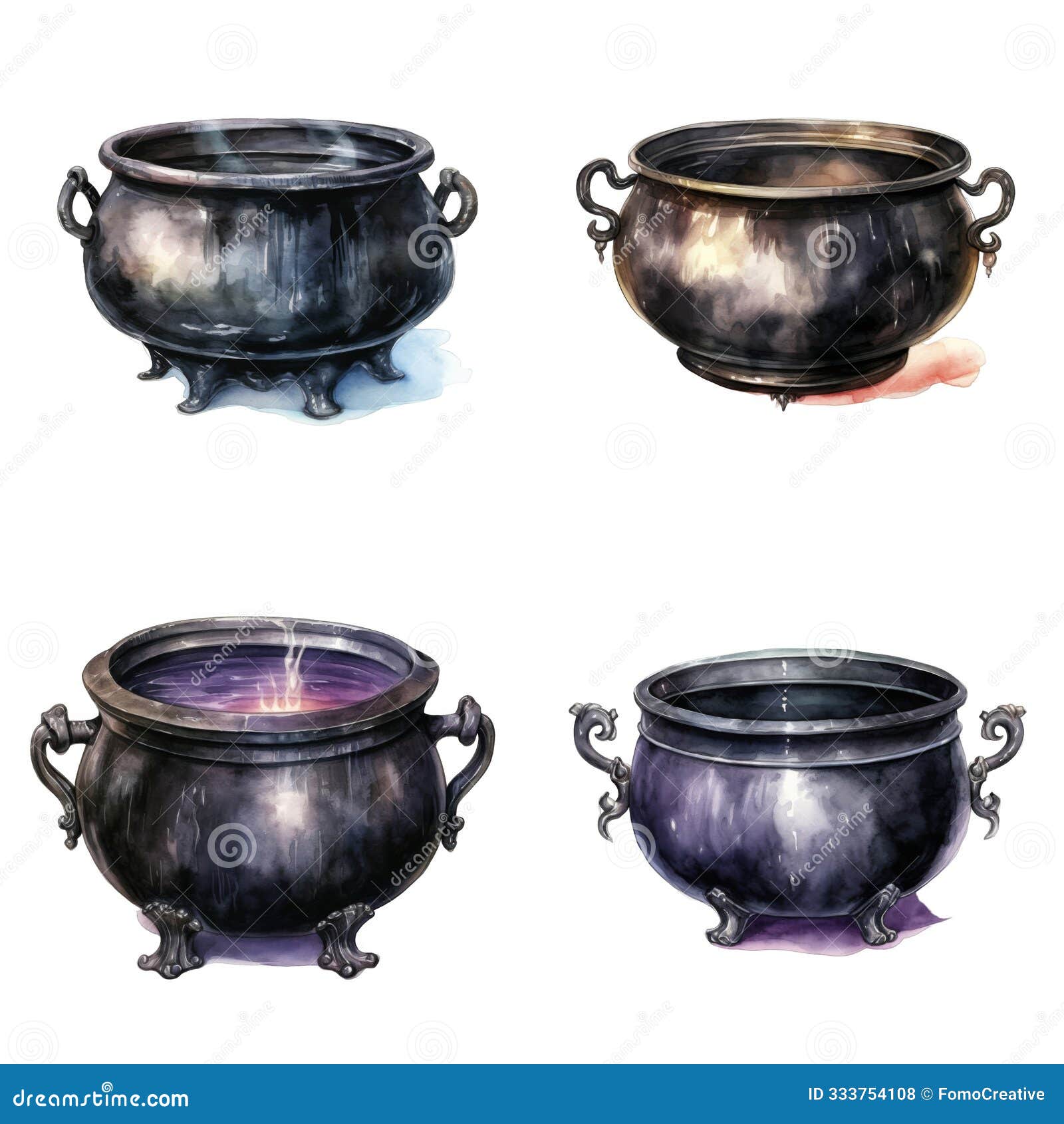 Cauldrons With A Handle Included. Dishes For Tourist Recreation. Vector ...