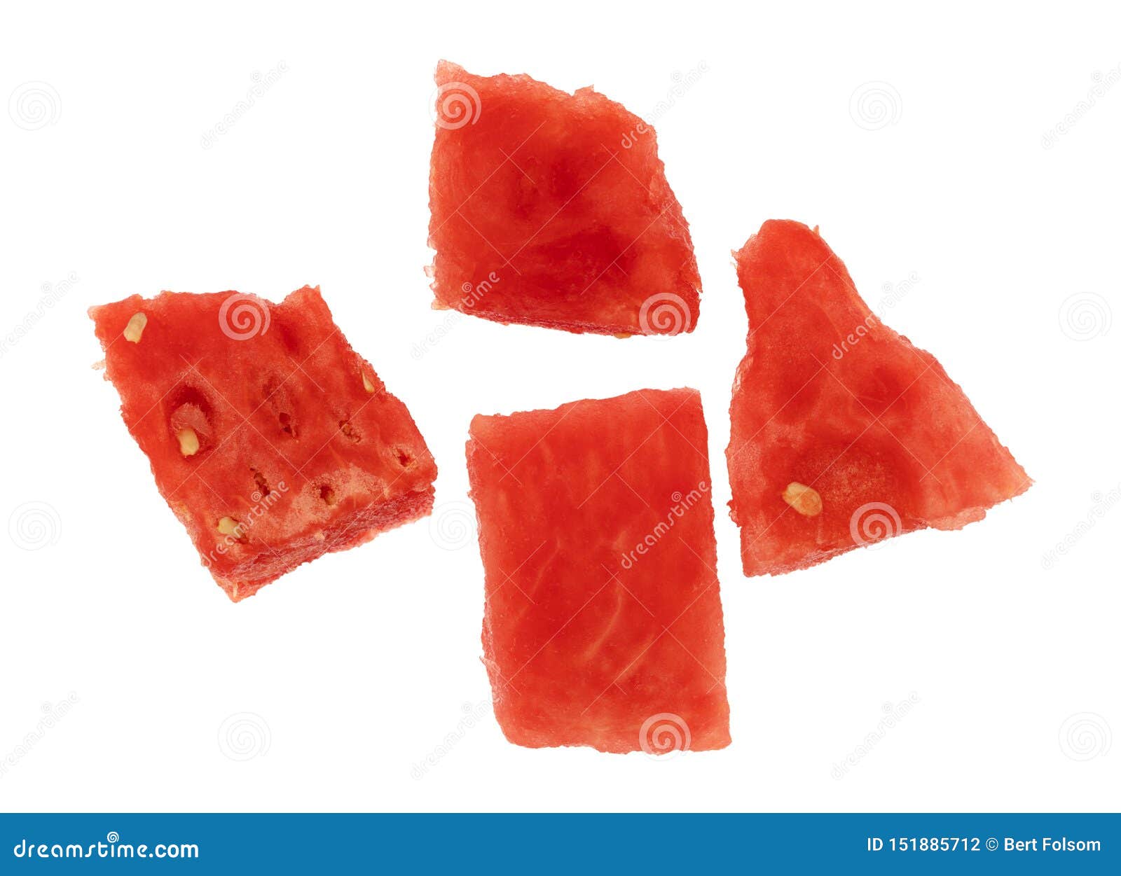 Four Watermelon Chunks on a White Background Top View Stock Photo ...