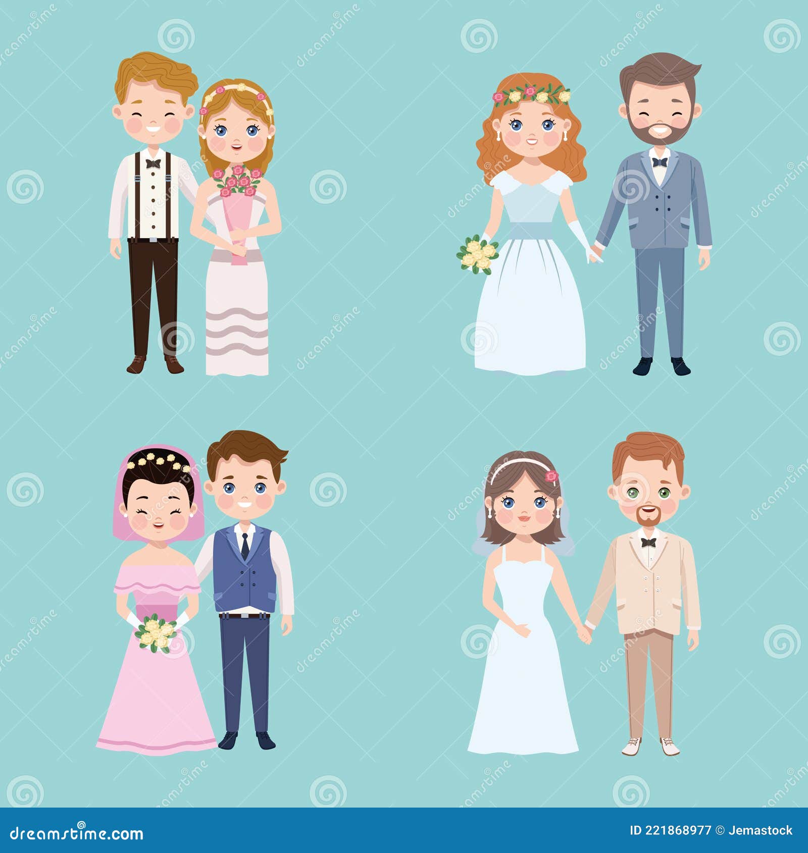 Four Wedding Characters Vector Illustration | CartoonDealer.com #221868598