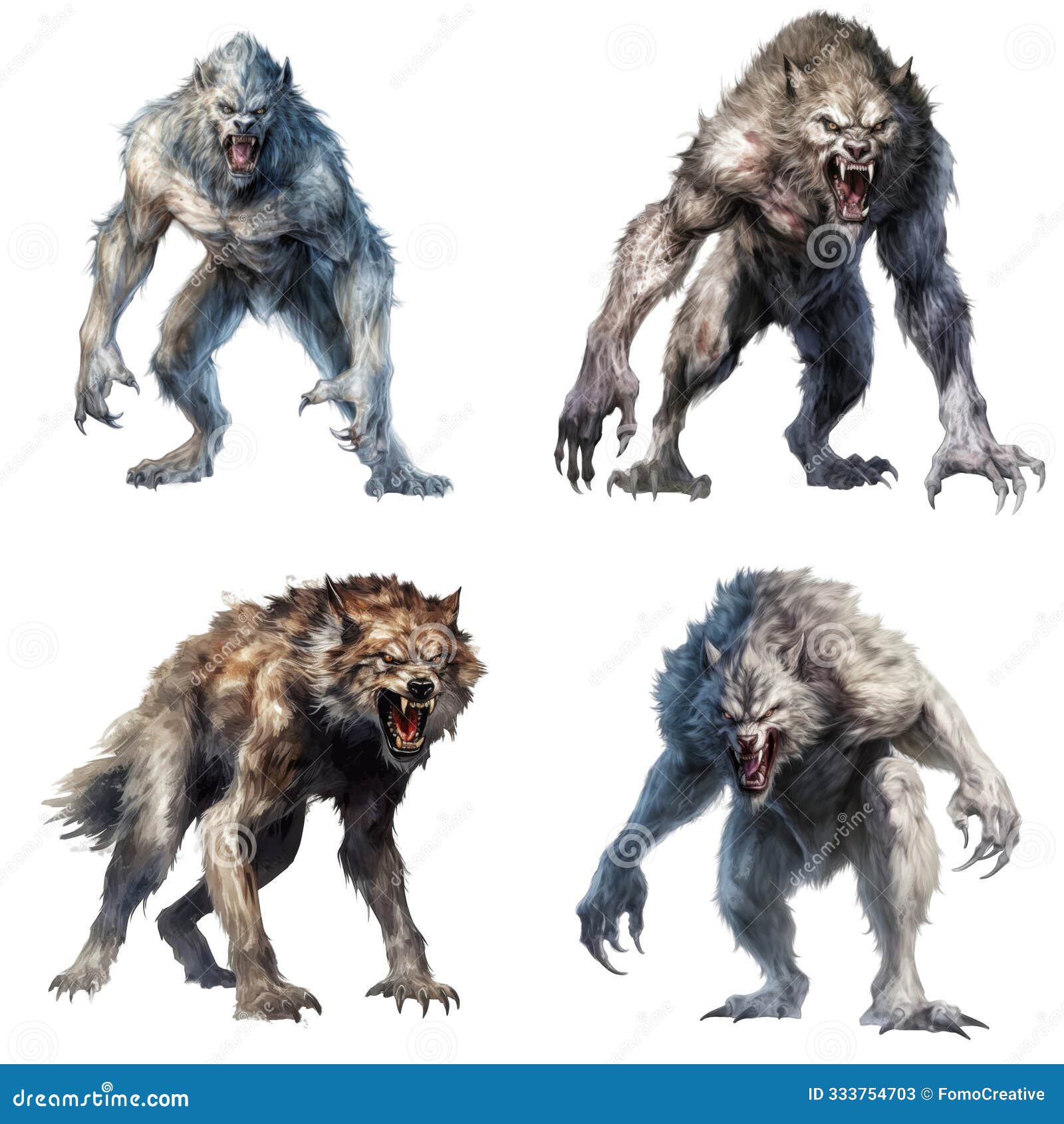 Four Werewolves in Different Stages of Transformation Stock Image ...