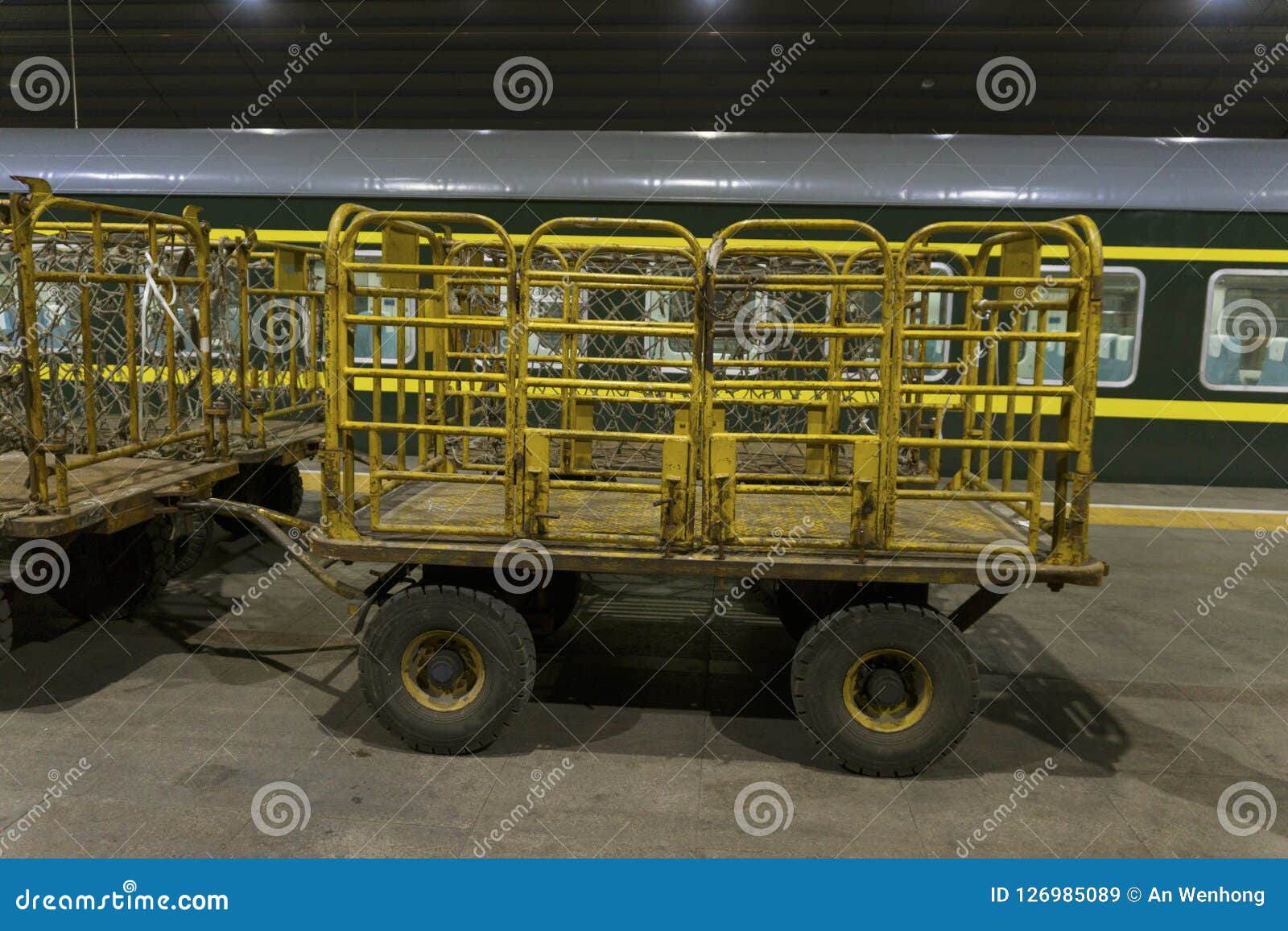 Four - Wheel Trailer on the Railway Platform. Stock Image - Image of ...