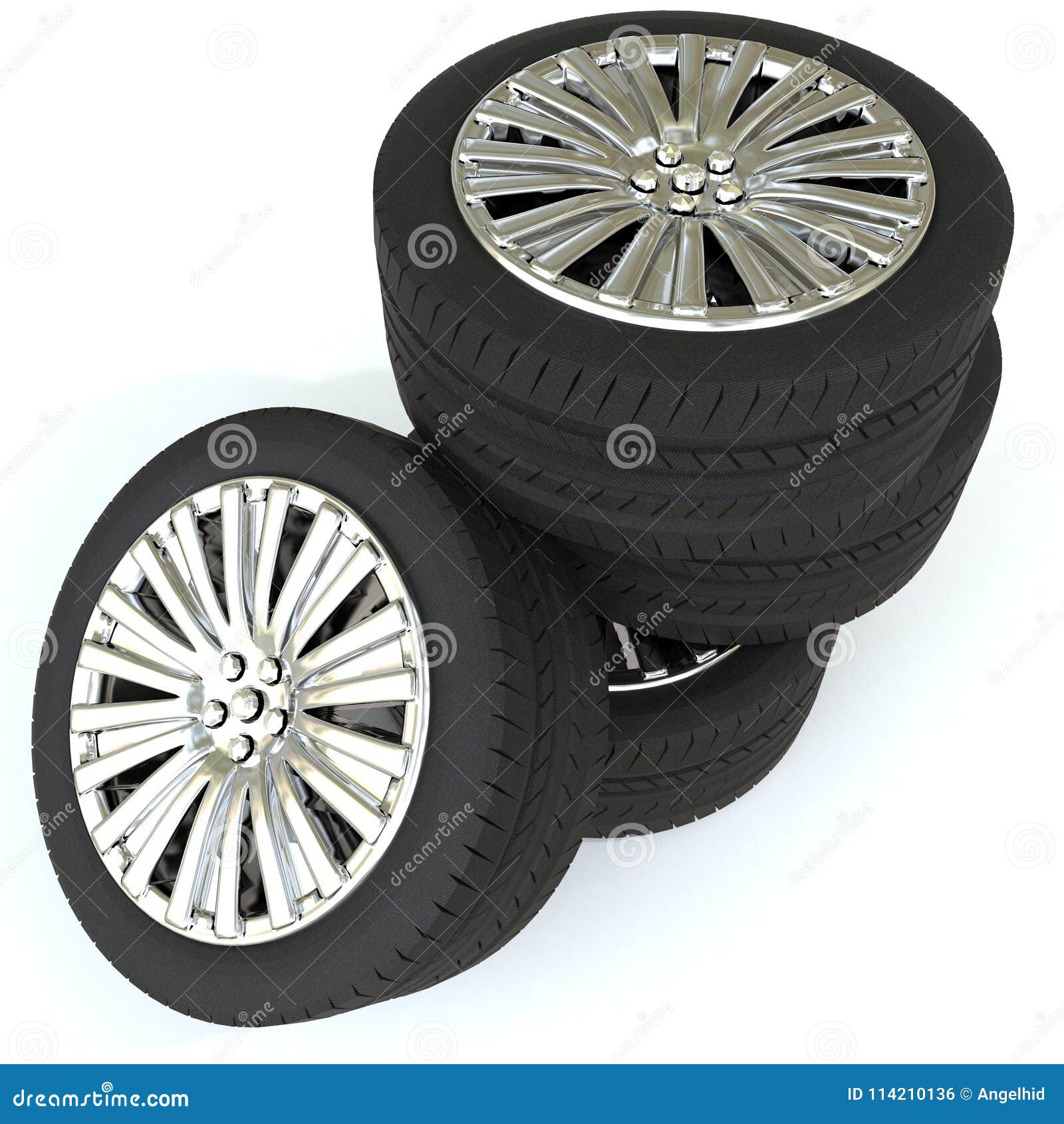 Four Wheels for a Car with Silver Discs. 3d Render Stock Illustration ...