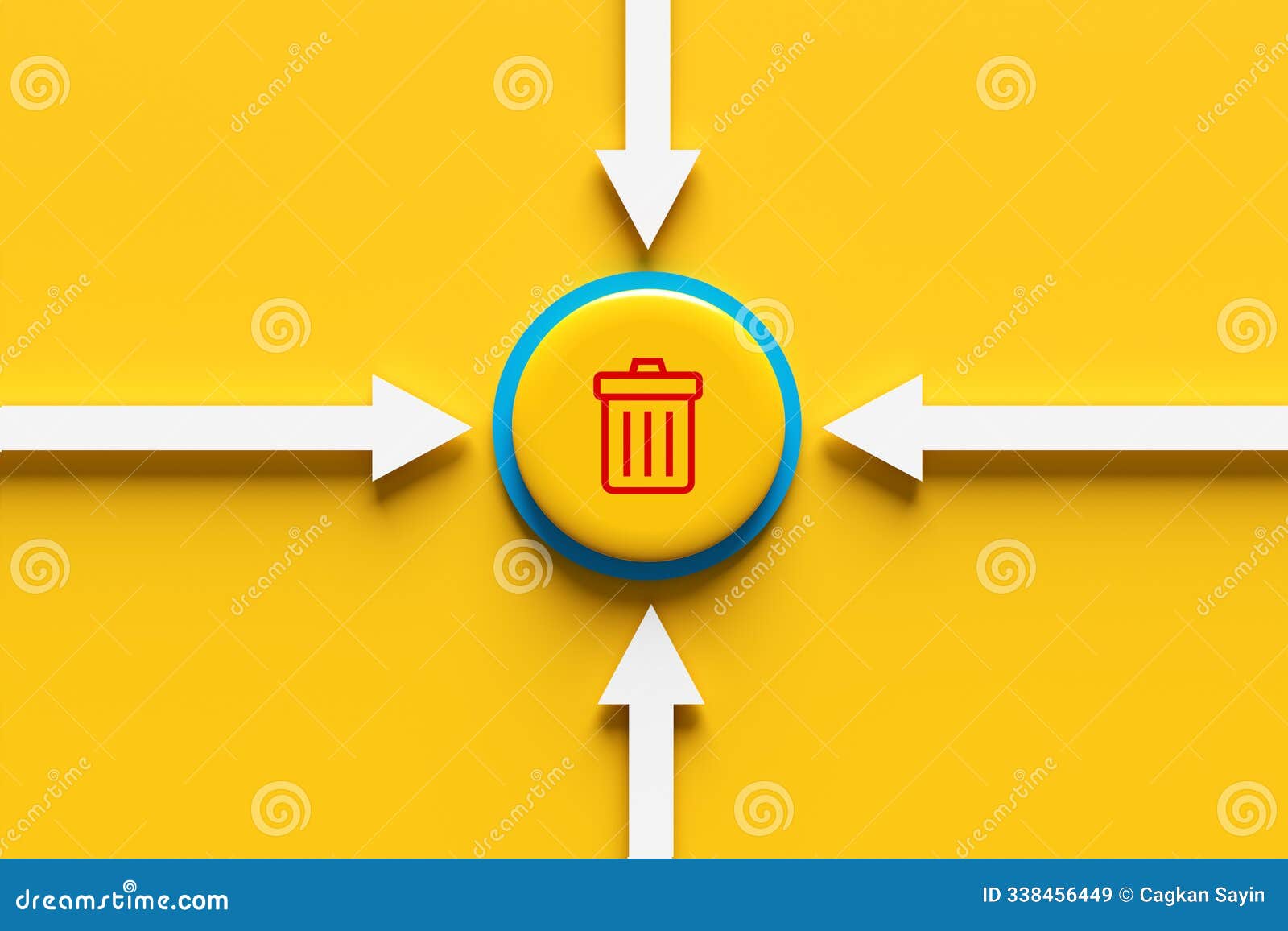 Four White Arrows Pointing at Delete Button on Yellow Background Stock ...