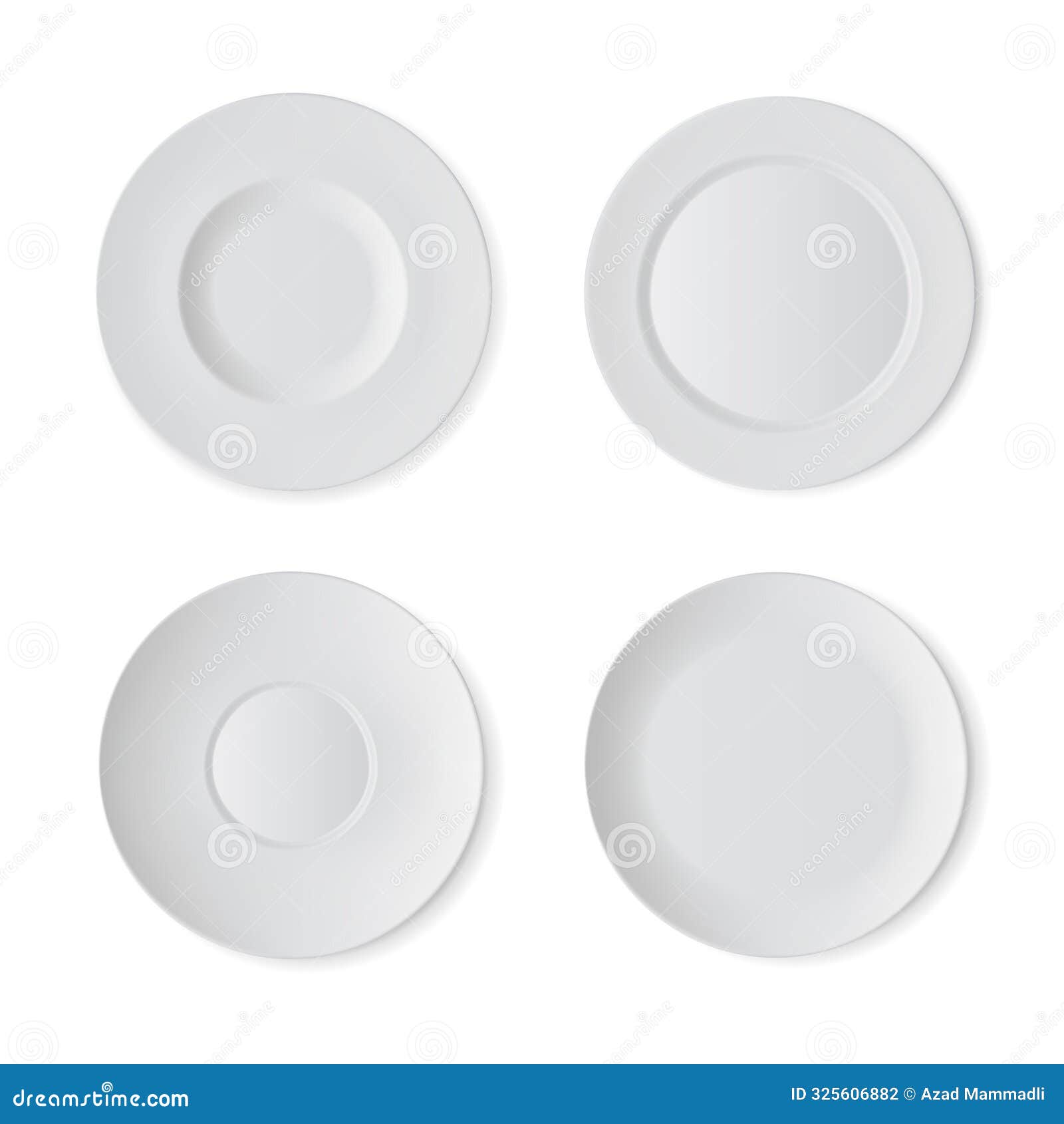 Four White, Blank Plates Arranged in a Square, Top View. Vector Stock ...