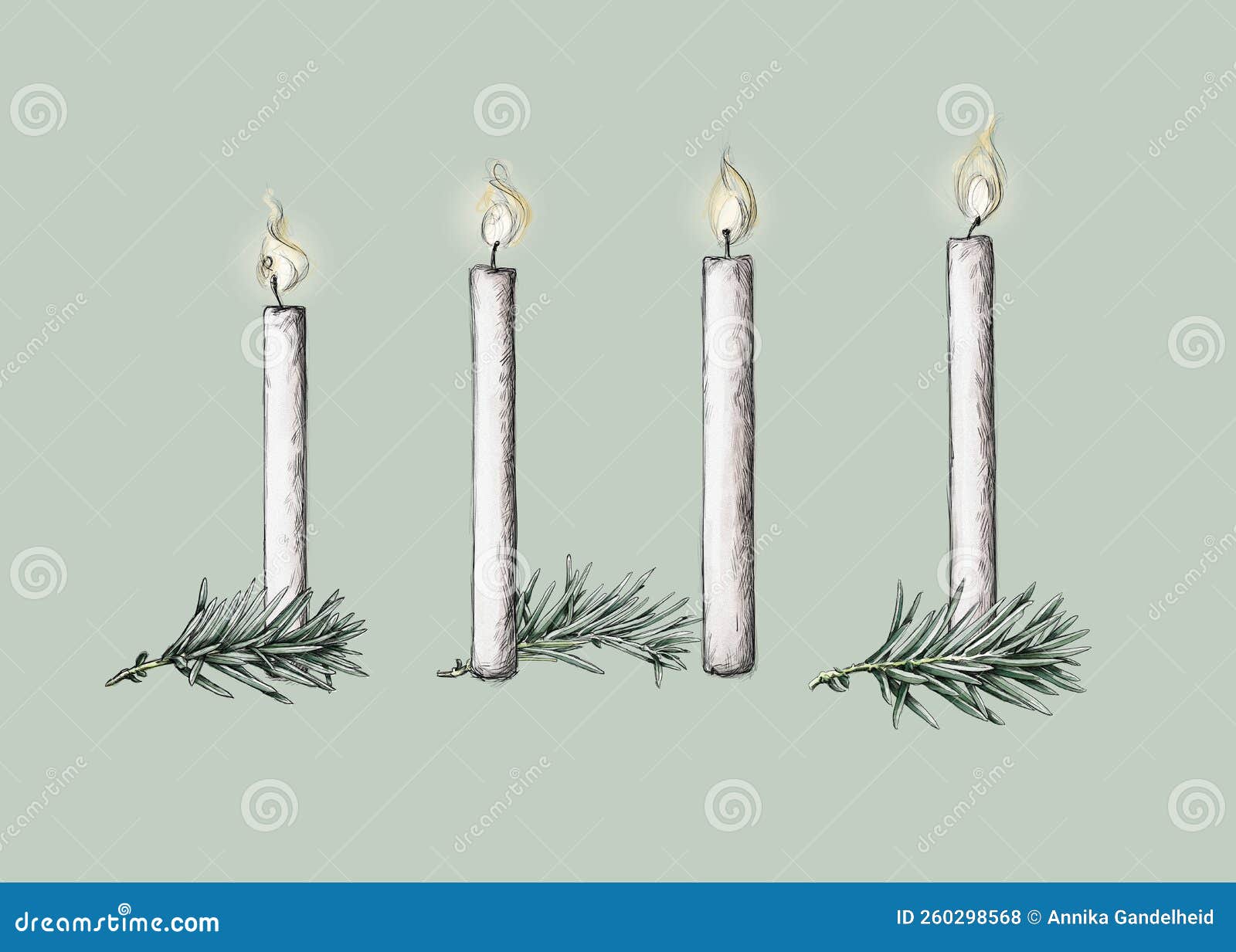 Four White Burning Candles with Fir Branches Stock Illustration ...