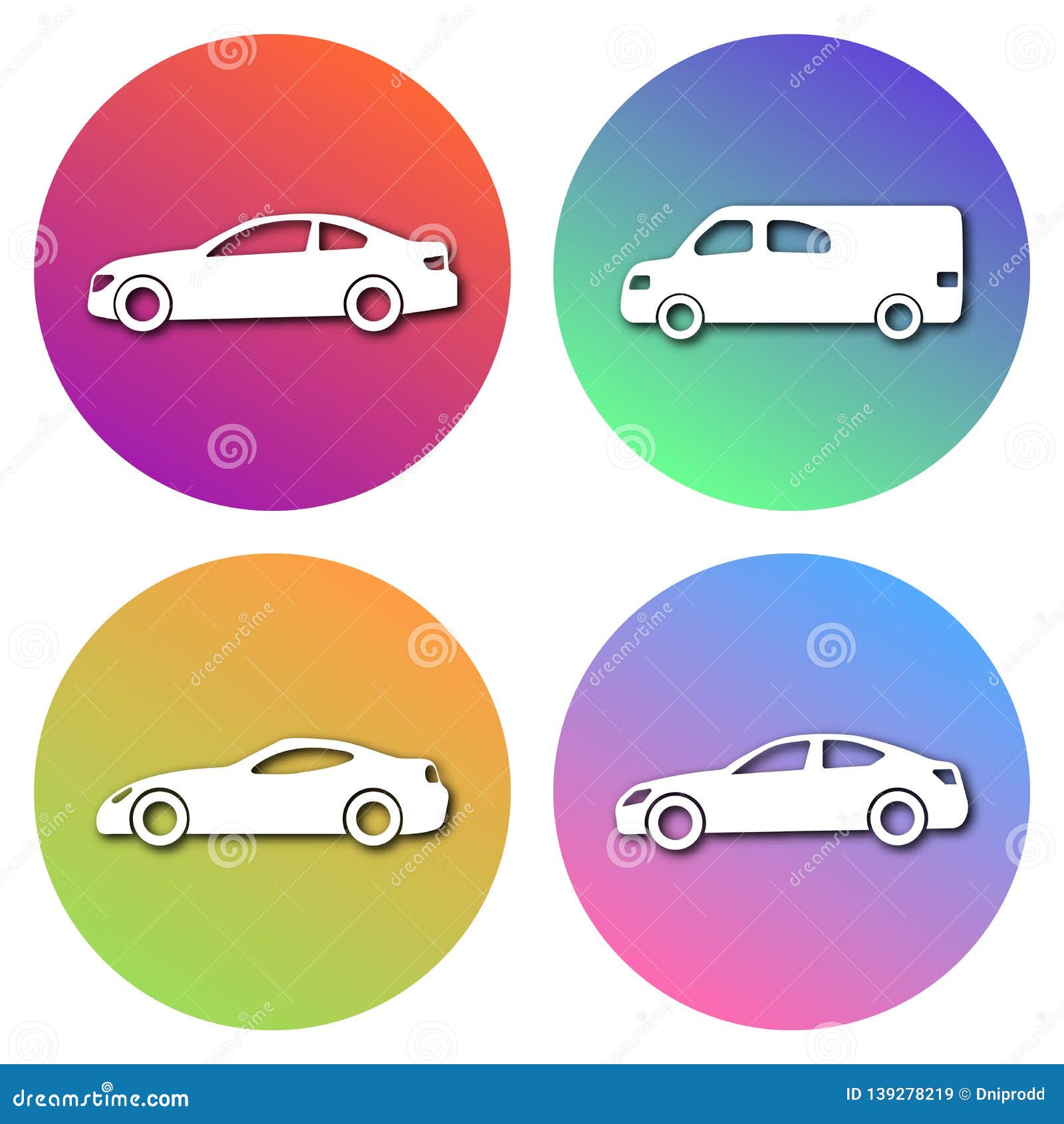Four White Cars in Circle with Modern Gradient Stock Vector ...