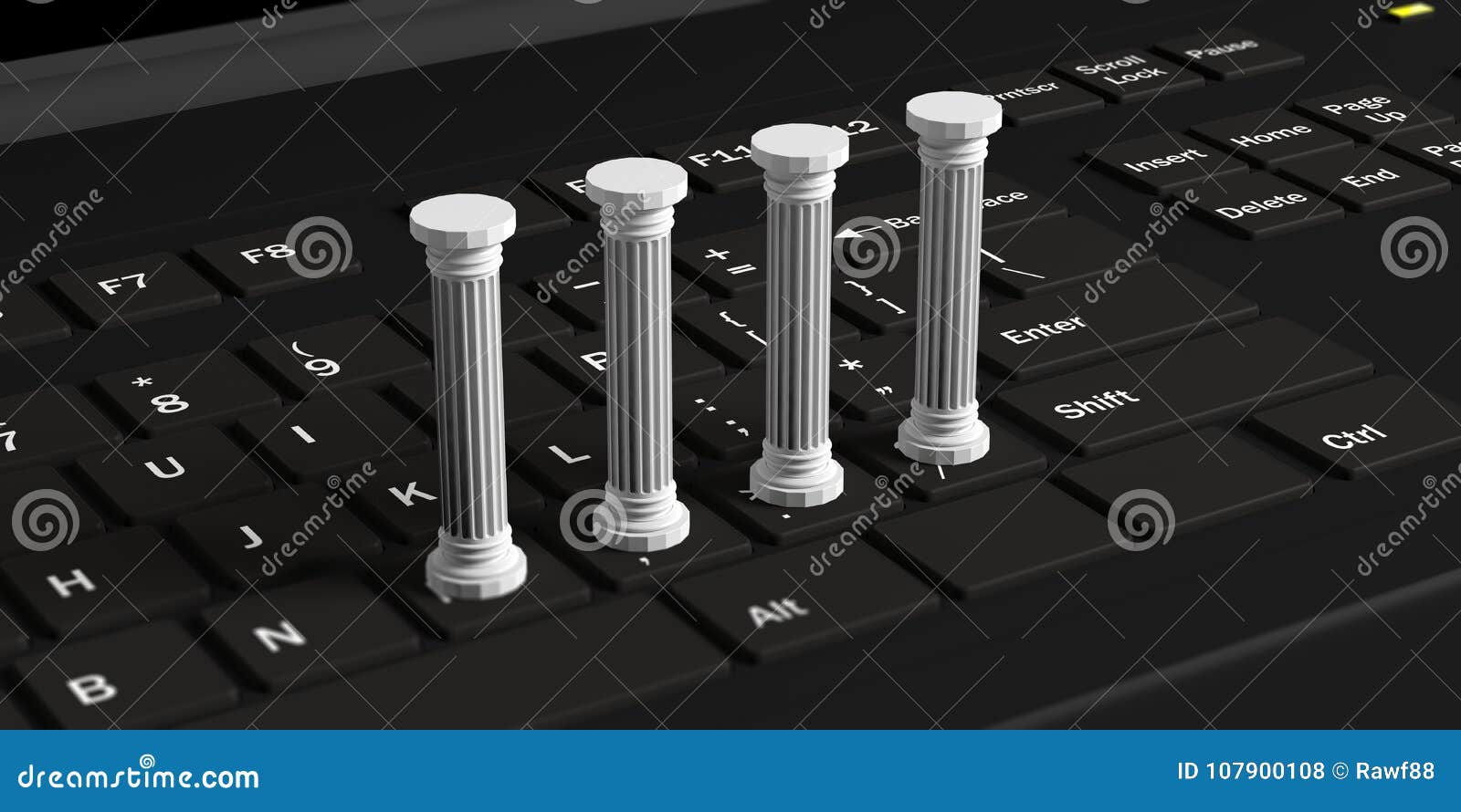Four Classical Pillars on a Black Computer Keyboard. 3d Illustration ...