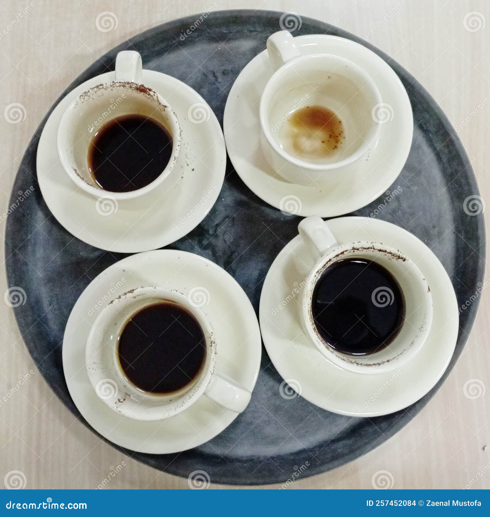 Four White Cups of Black Coffee on a Tray Stock Photo - Image of white ...