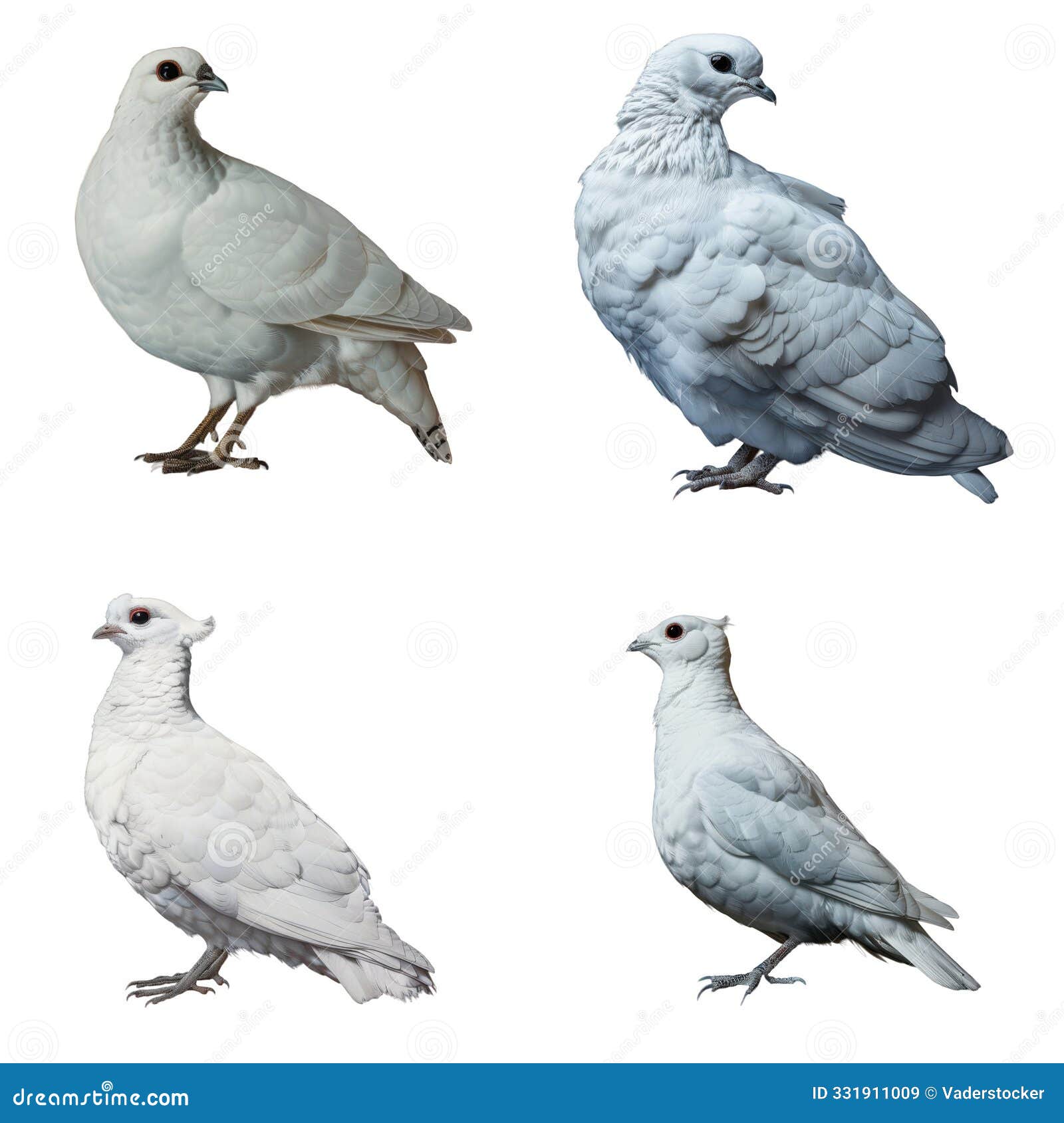 Four White Doves with Distinctive Features Stock Illustration ...