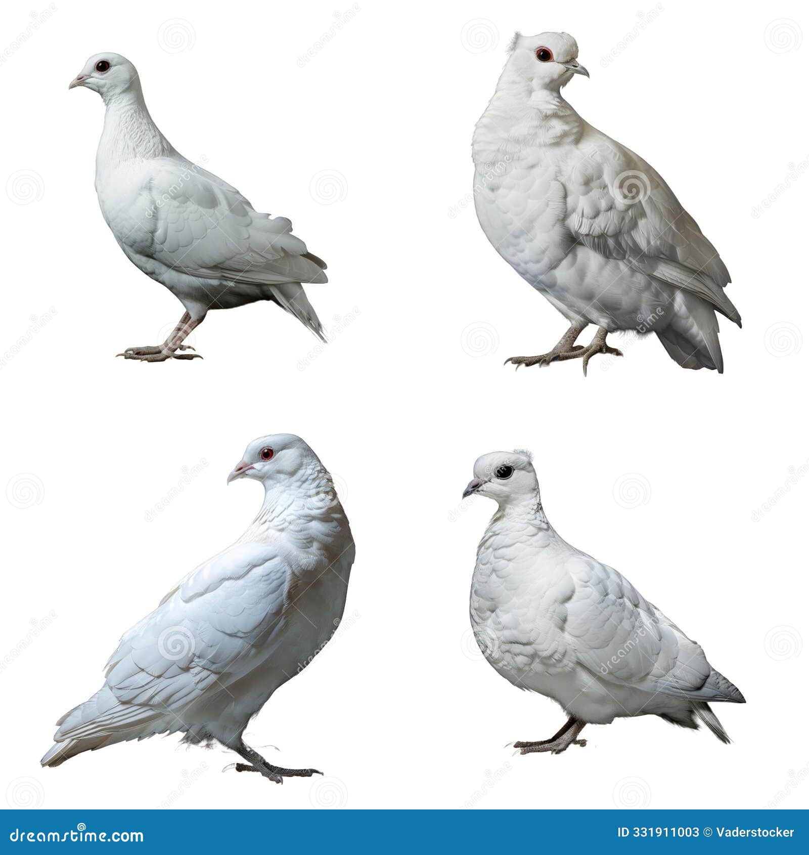 Four White Doves Posing Against a White Background Stock Image - Image ...