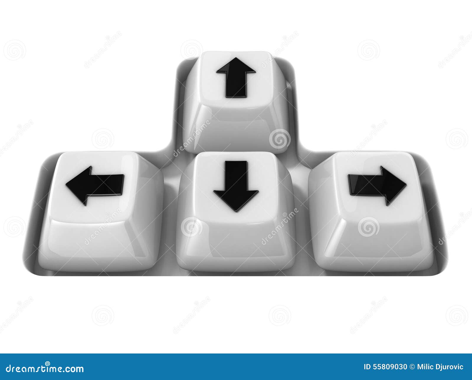 The Four White Keyboard Arrows Keys on a White Background. Front View ...