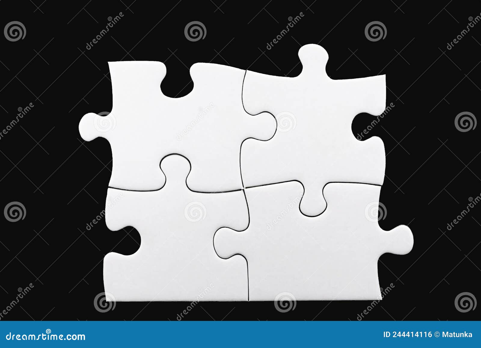 Four White Puzzle Pieces Isolated On Black Background. Concept Of ...