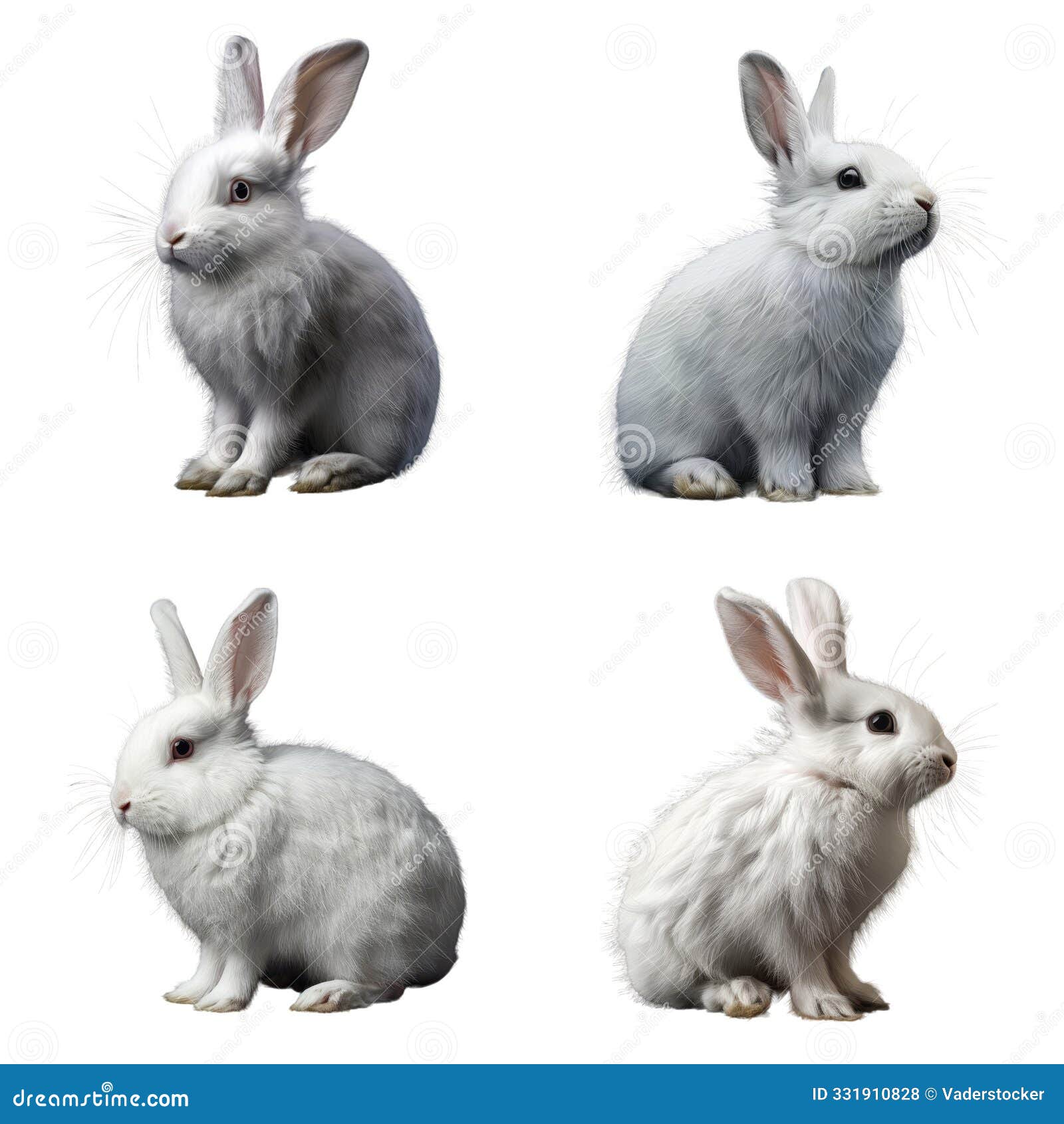 Four White Rabbits Sitting on White Background Stock Illustration ...