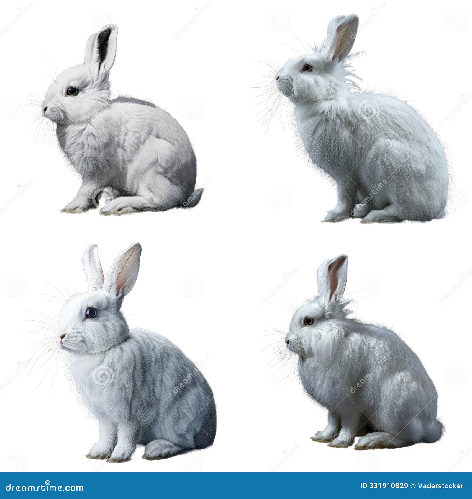 Four White Rabbits Sitting on a White Background Stock Image - Image of ...
