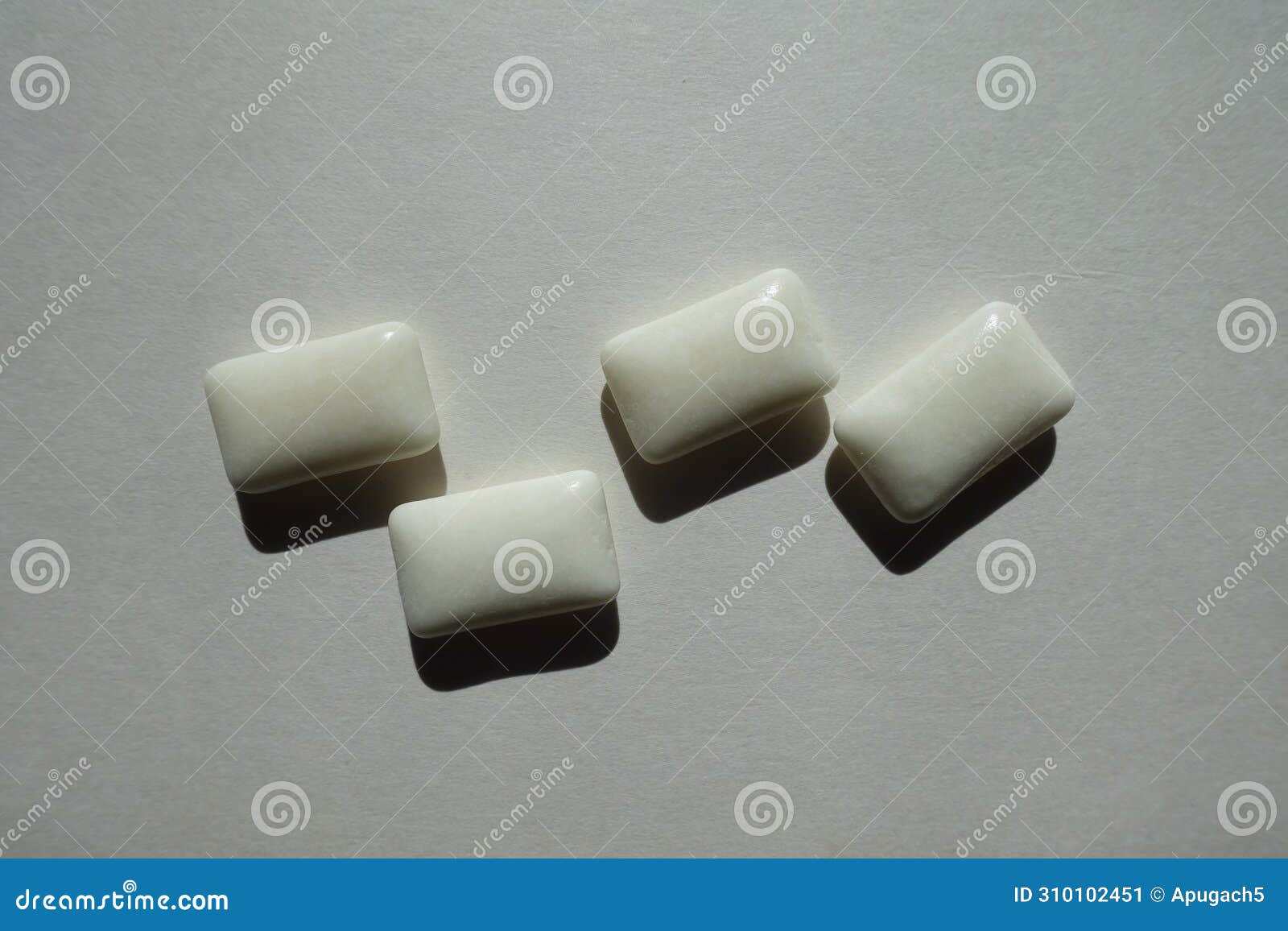 Four White Pieces of Chewing Gum from Above Stock Image - Image of care ...