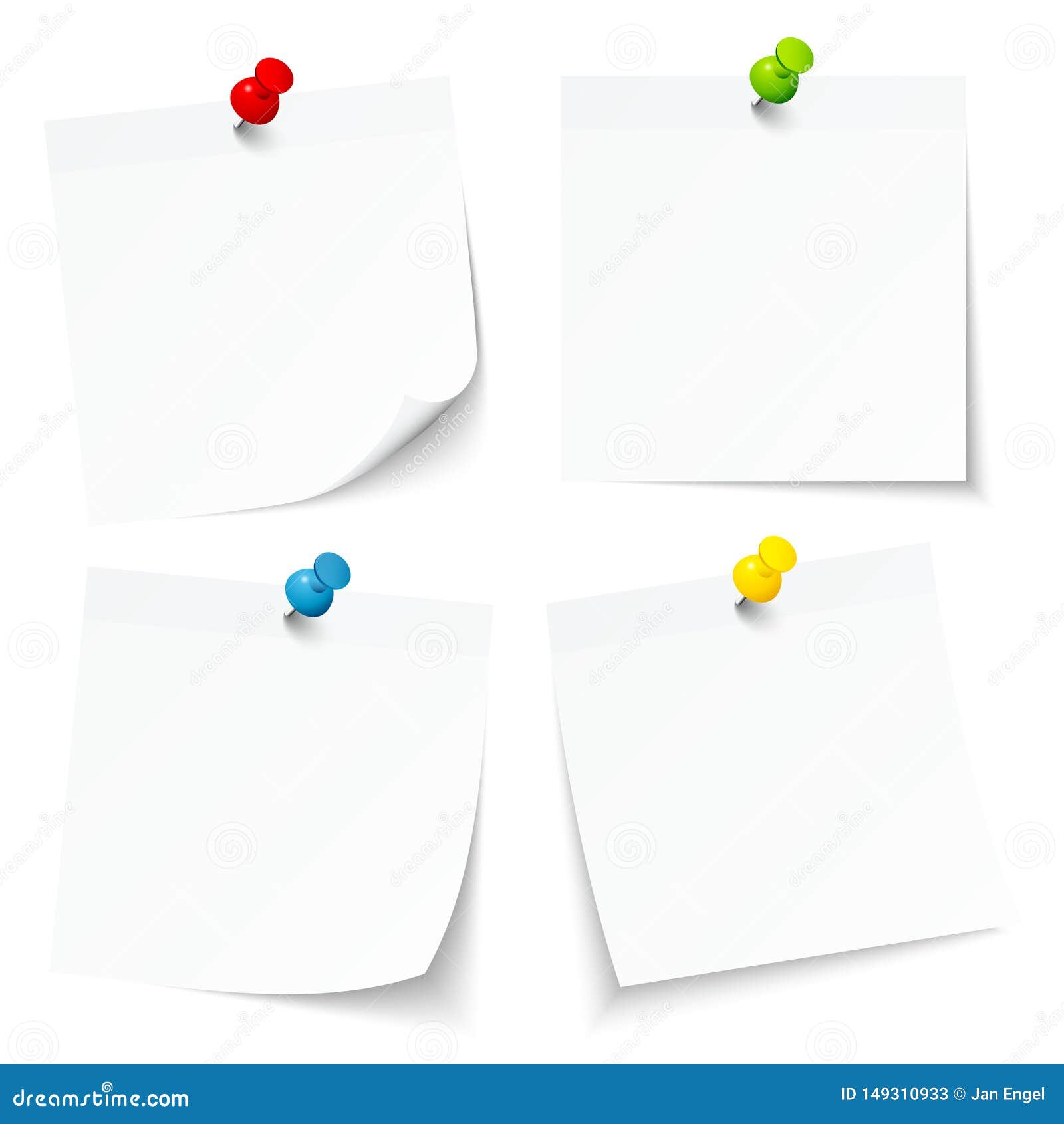 Four White Sticky Notes with Colorful Pins Stock Vector - Illustration ...