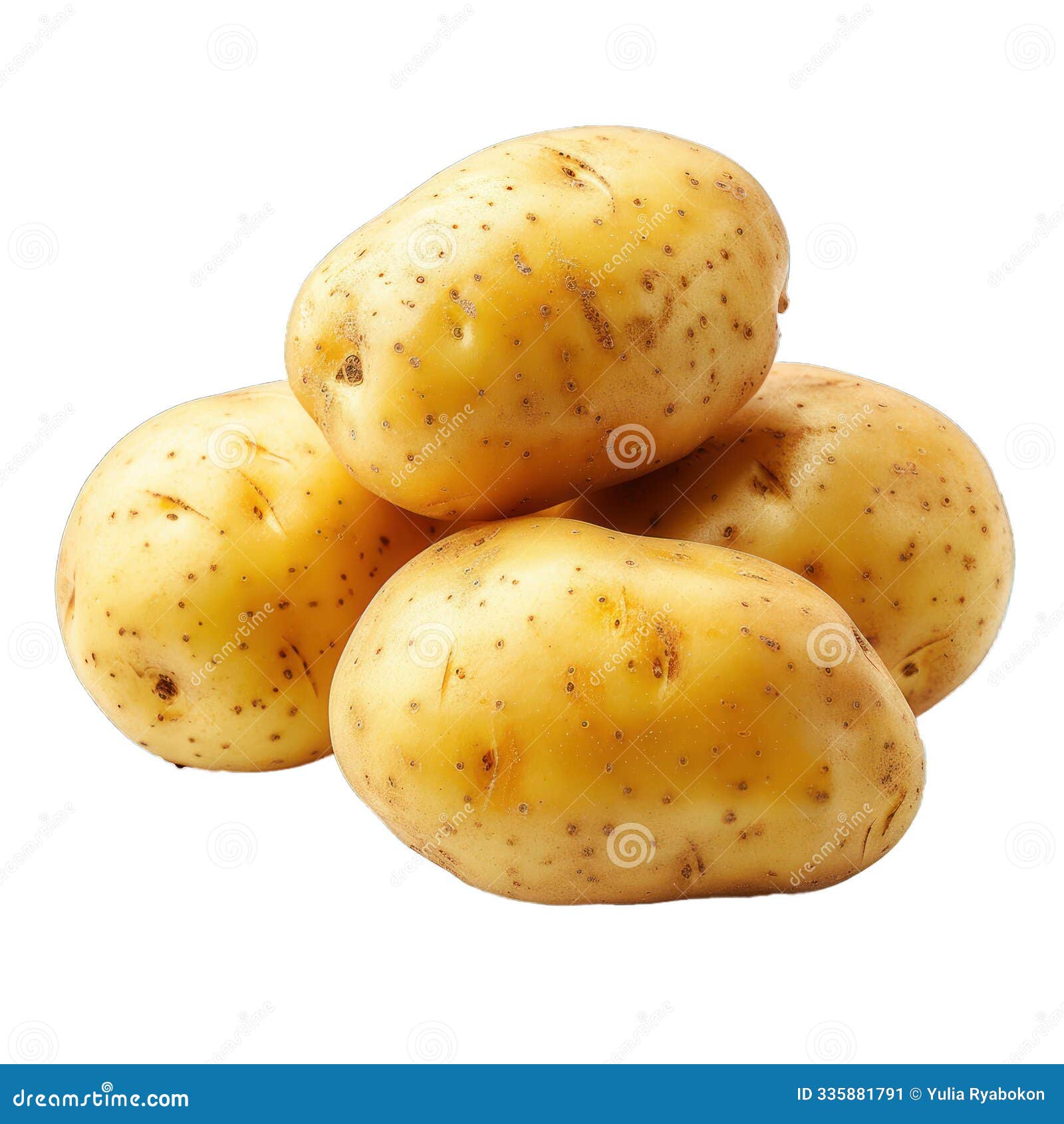 Four Whole Raw Potatoes Forming a Pyramid on White Background Stock ...