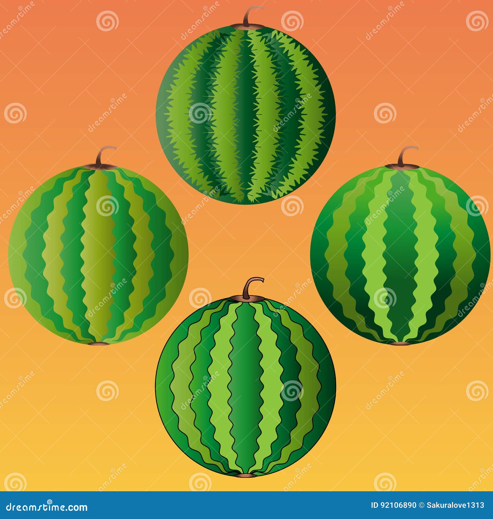 Four Whole Watermelon on an Orange Background Stock Vector ...
