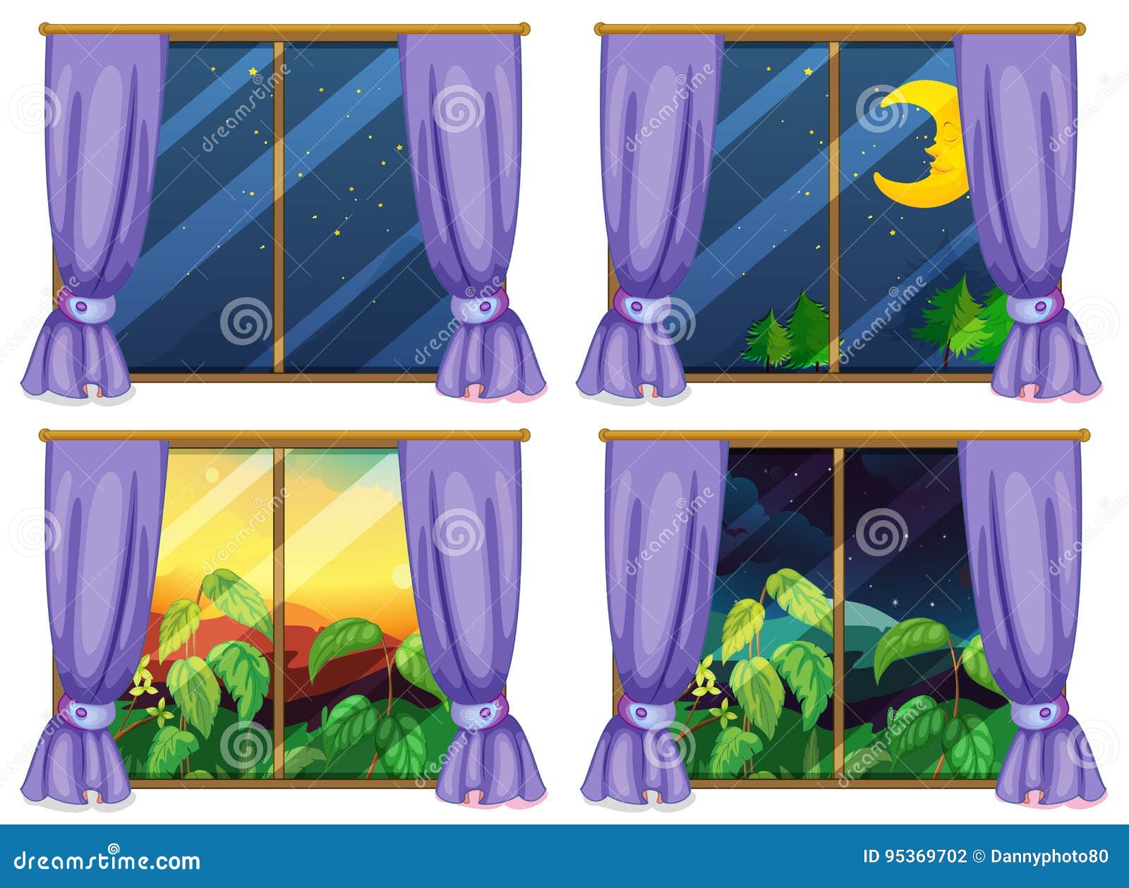 Four Window Scenes Day and Night Stock Vector - Illustration of ...