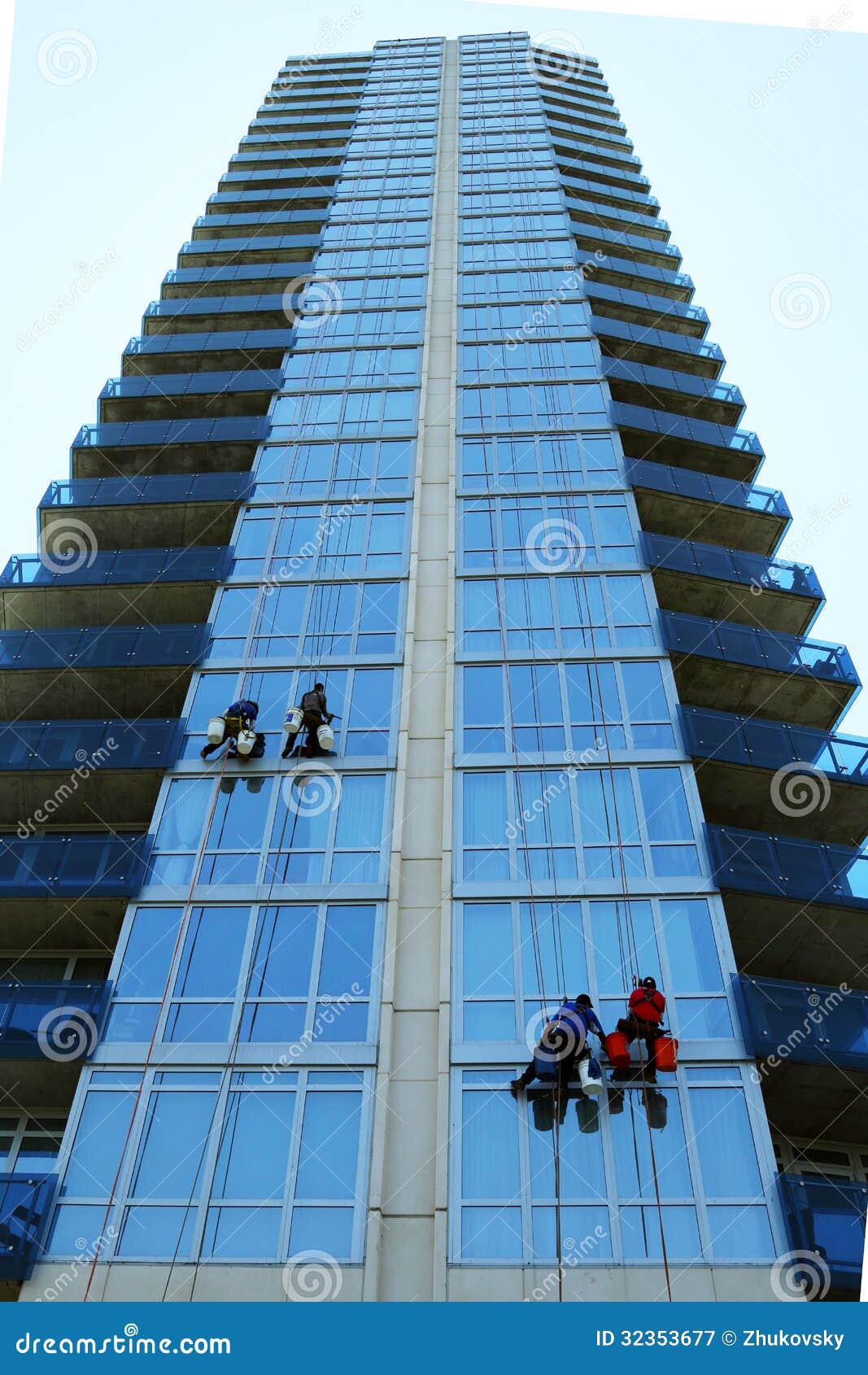 Four Window Washers on Skyscraper Editorial Photography - Image of ...