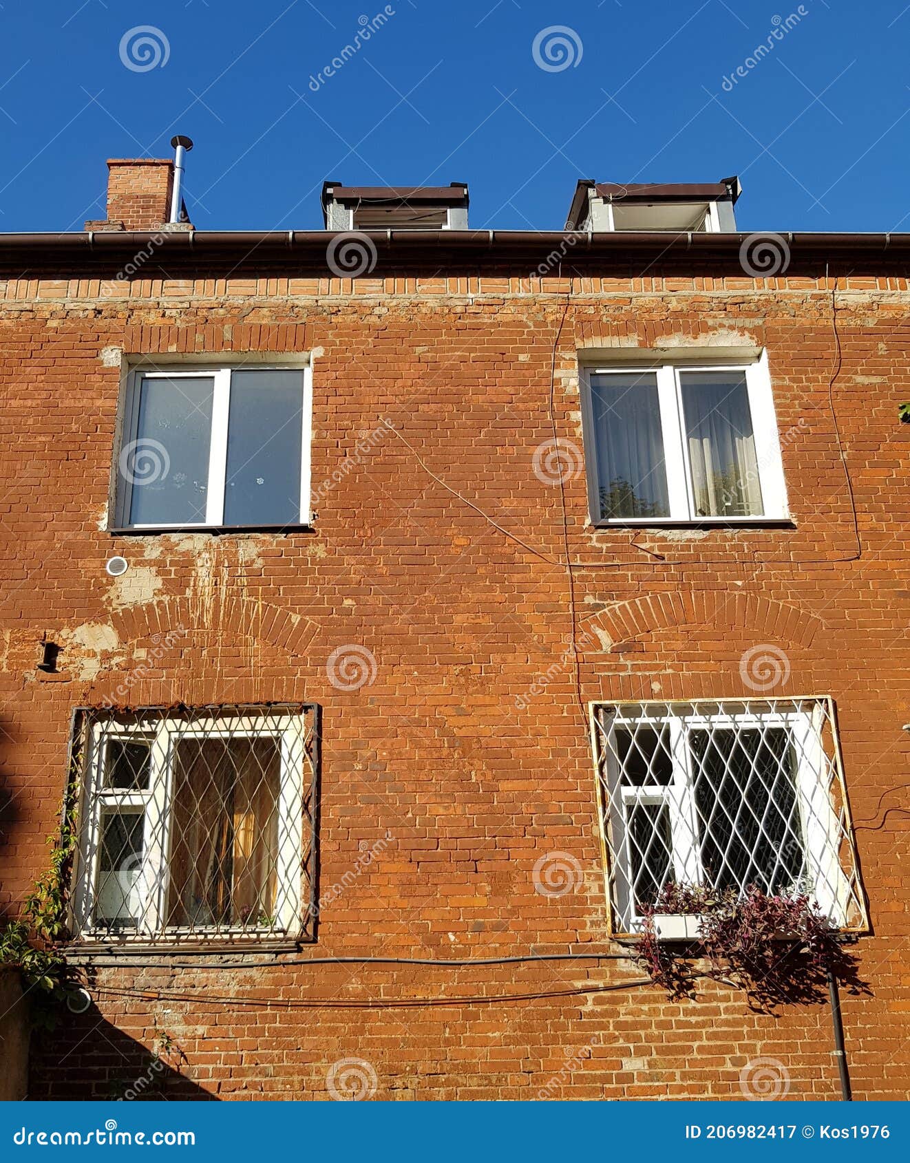 Four Windows in an Old Brick House Stock Image - Image of ancient ...