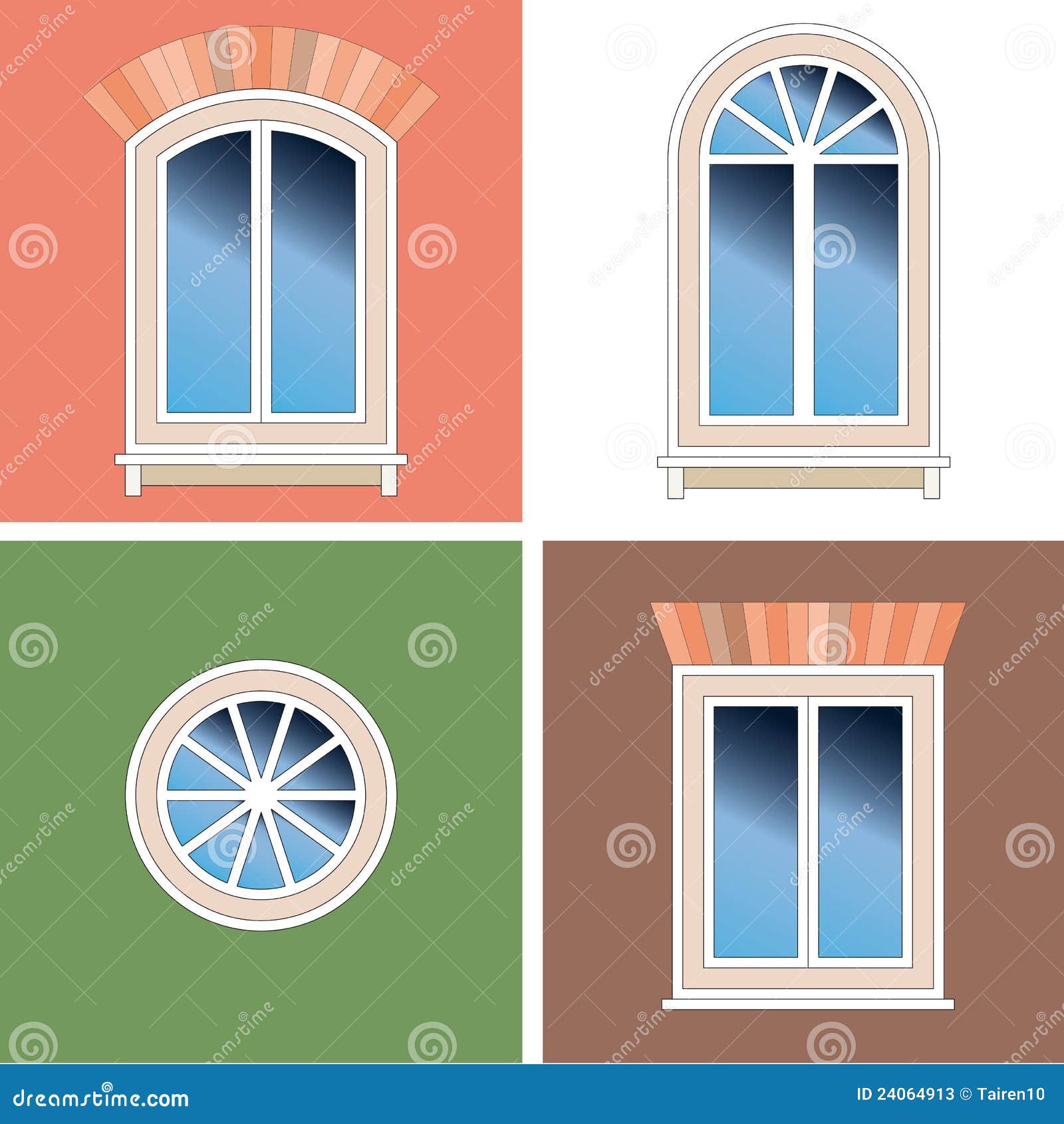 Four Arched Windows Over Stucco Background Vector Illustration ...