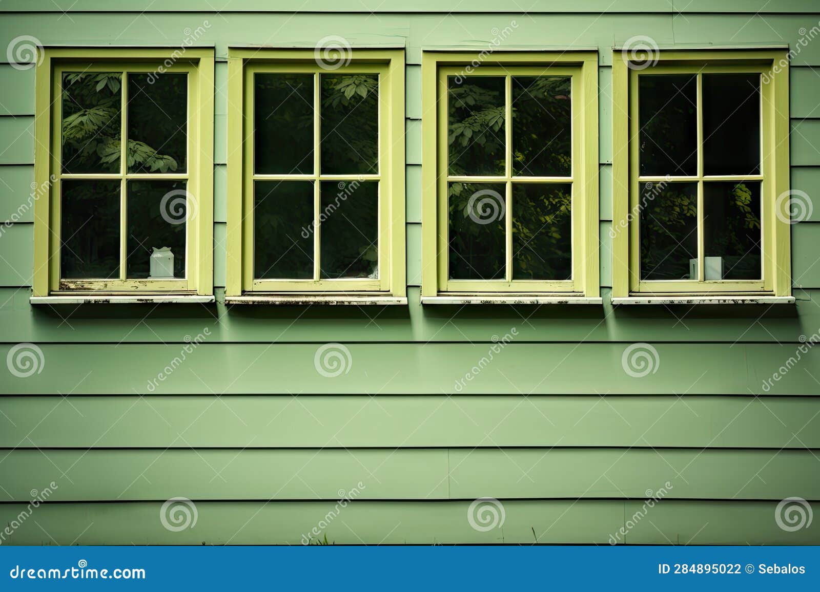 Four Windows on a Wall with Wooden Frame Stock Illustration ...