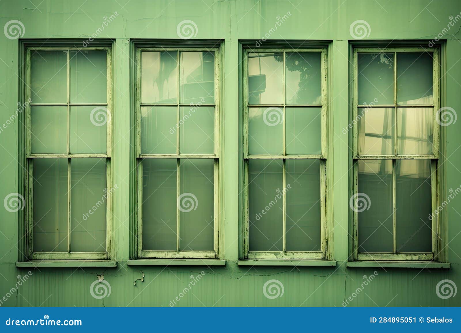 Four Windows on a Wall with Wooden Frame Stock Illustration ...