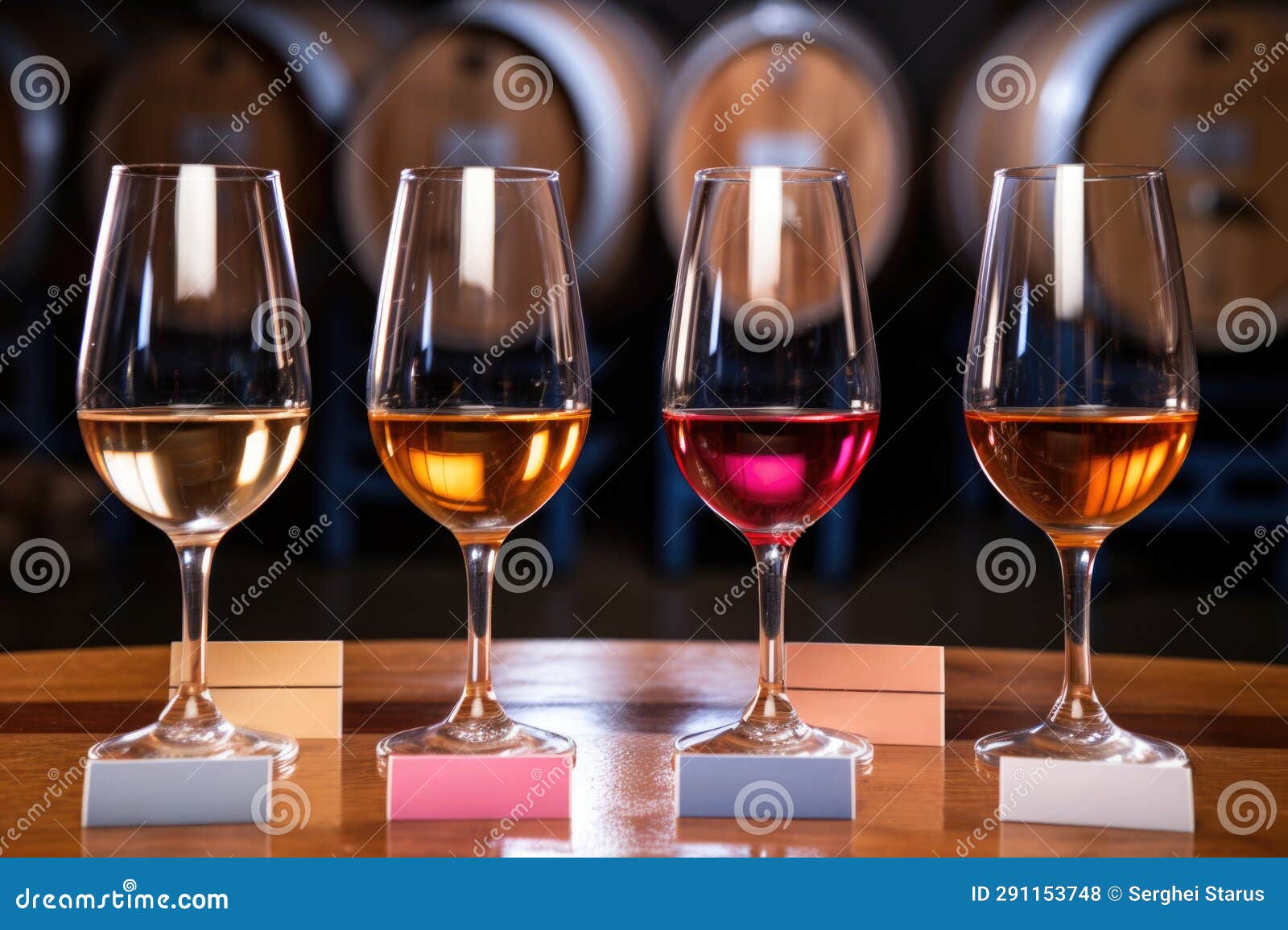 Four Wine Glasses with Different Colored Wine, AI Stock Photo - Image ...