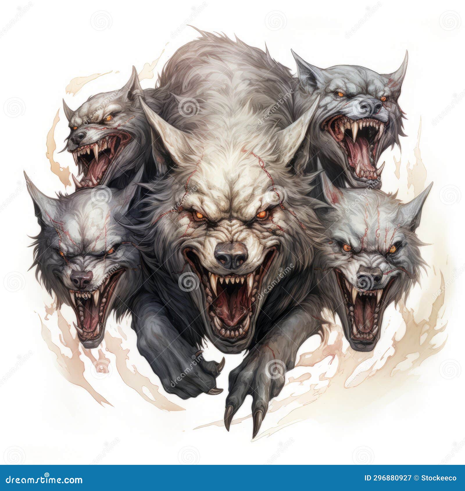Four Wolf Creatures Attacking: Artgerm Style Illustration Stock ...