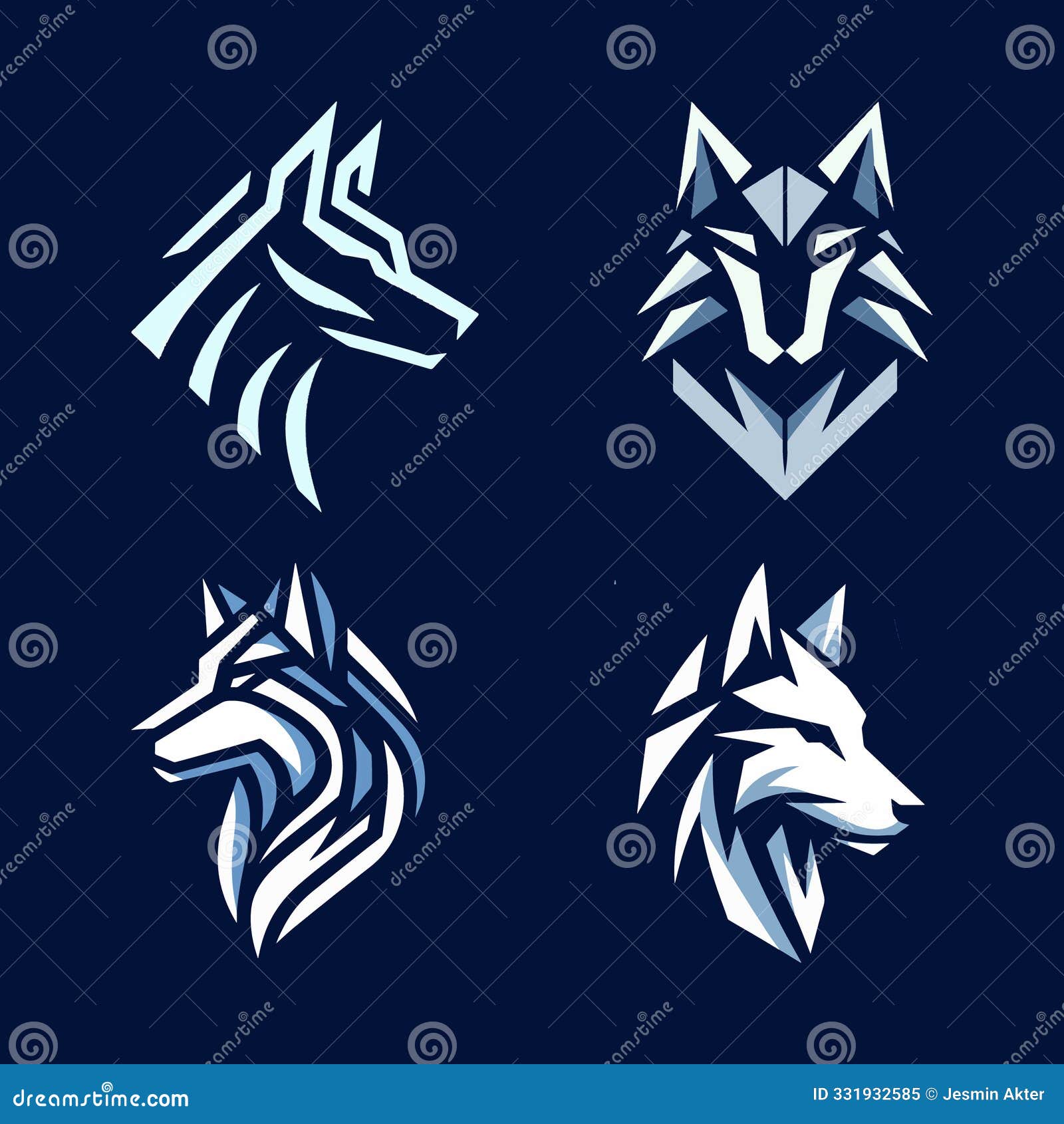 Four Wolf Head Silhouette Designs Stock Vector - Illustration of wolf ...